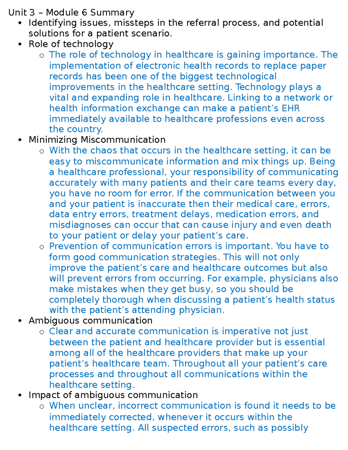 Unit 3, Module 6 Important Points - Unit 3 – Module 6 Summary ...