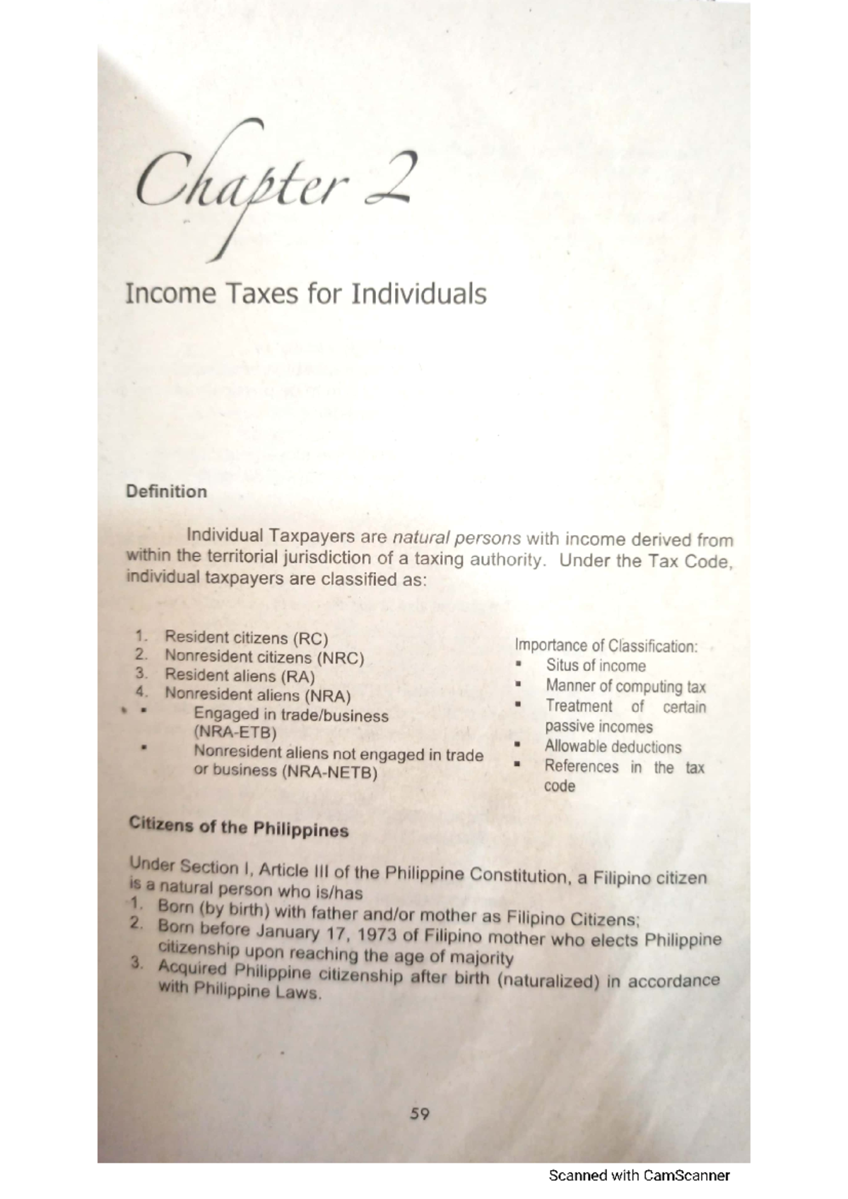 Chapter 2 Classification OF Individual Taxpayer PART 1 - Accounting for ...