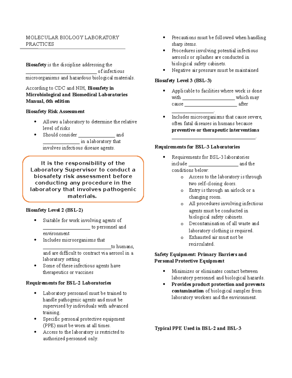 2. Molecular Biology Laboratory Practices-reviewer - MOLECULAR BIOLOGY ...