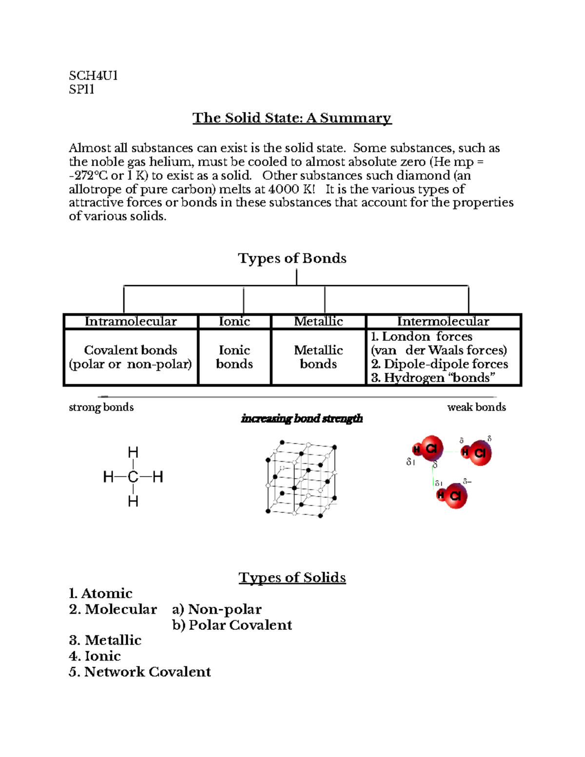 Solids Summary - Lecture Notes. - SCH4U SP The Solid State: A Summary ...