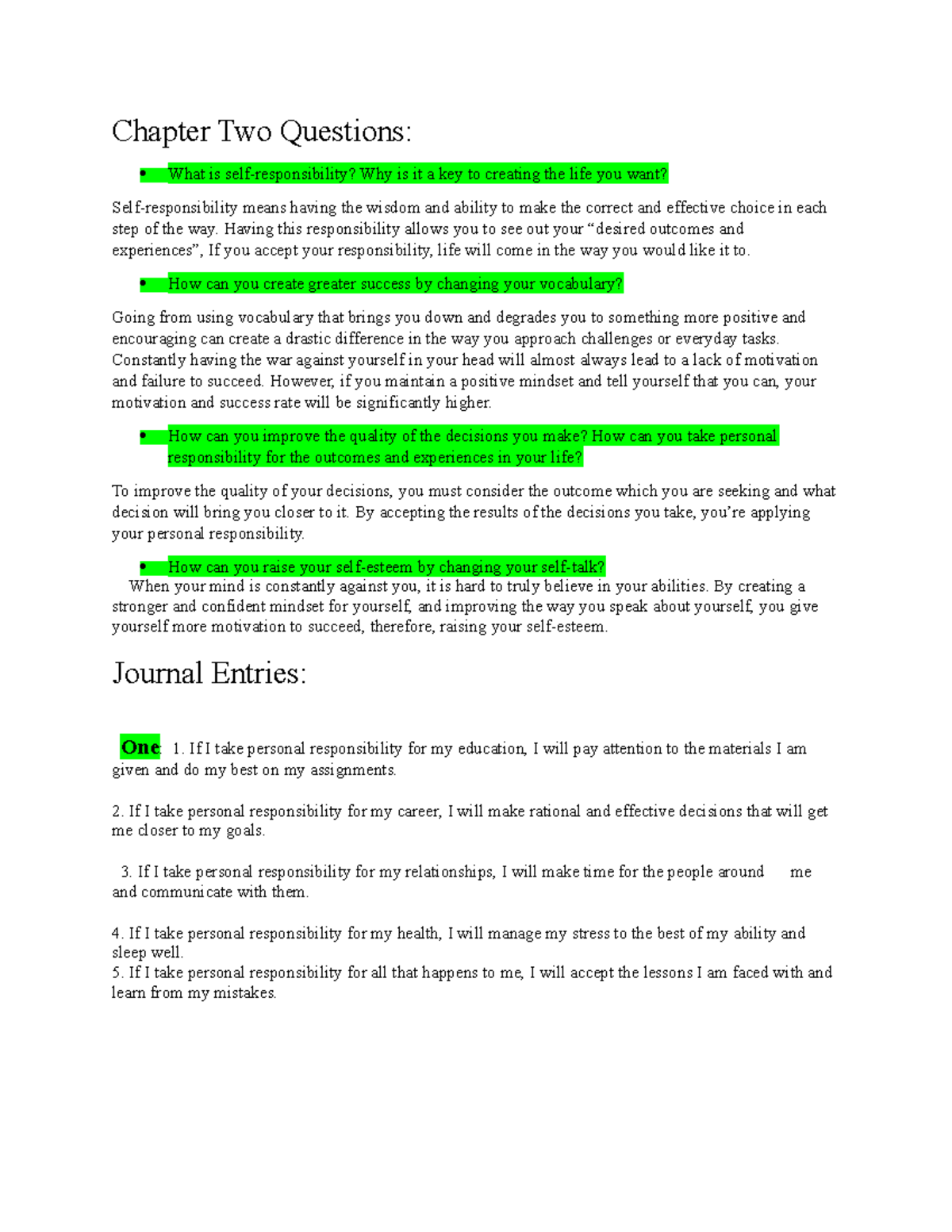 Chapter Two Questions + journal entries - Chapter Two Questions: What ...