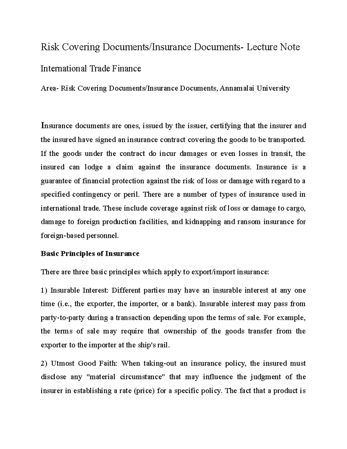 Risk Covering Documents - Risk Covering Documents/Insurance Documents ...