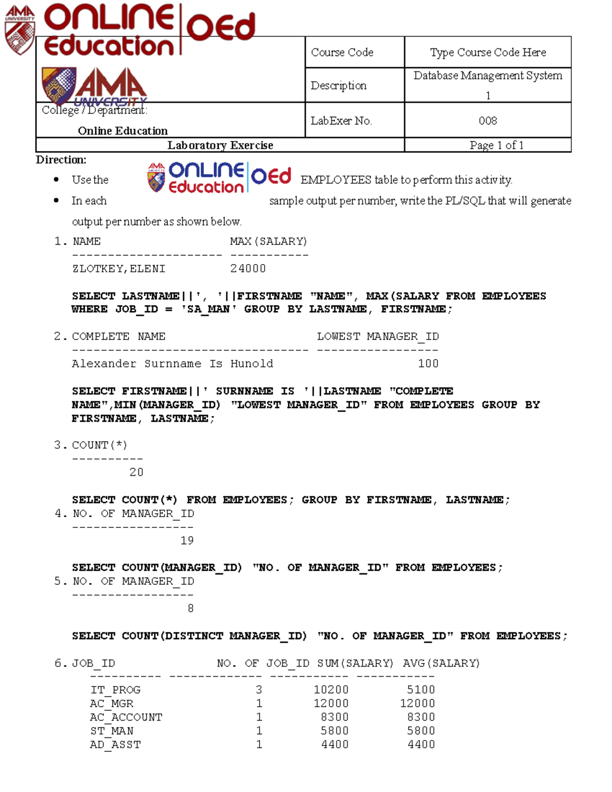 Week012-Multiple Row-Lab Exer 008 - Course Code Type Course Code Here ...