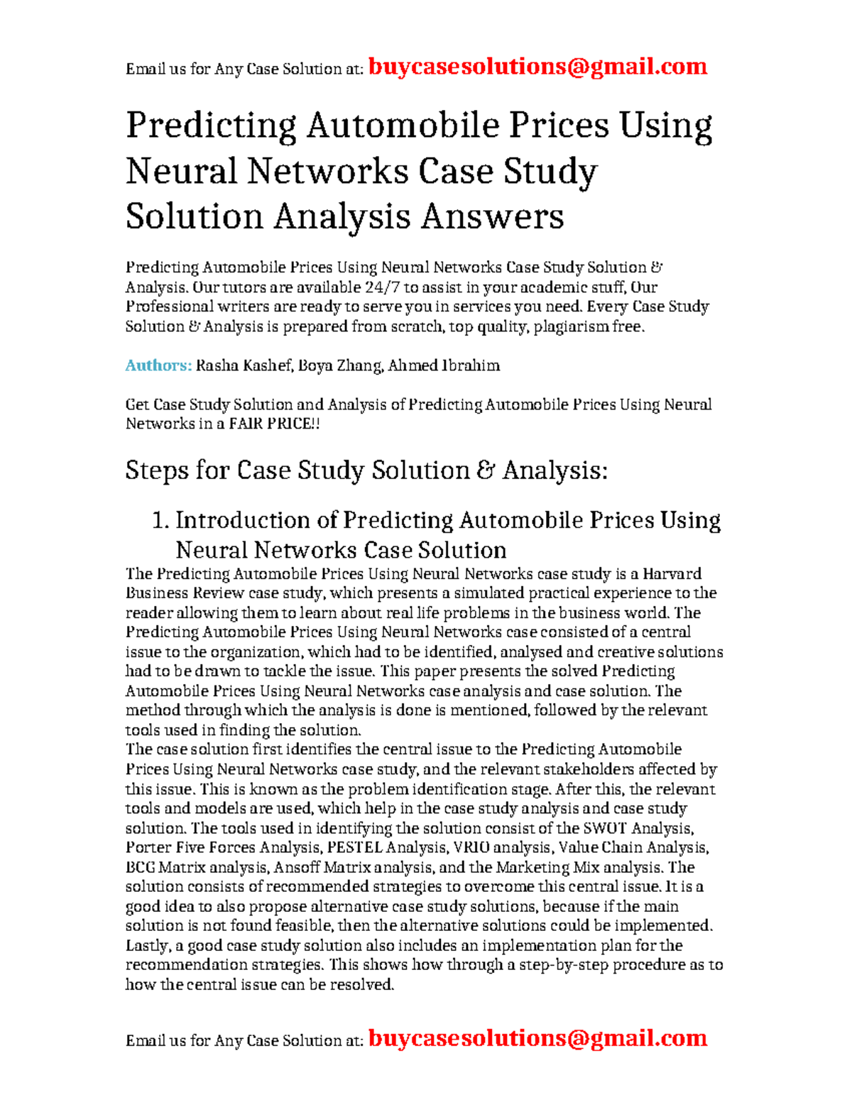 Case Solution Predicting Automobile Prices Using Neural Networks ...