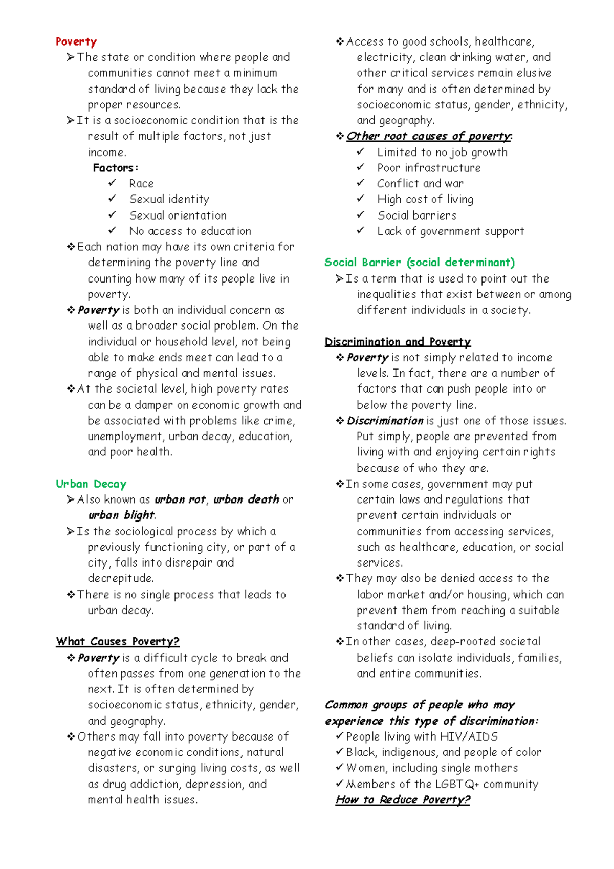 Econdev rev midterm - notes - Poverty The state or condition where ...
