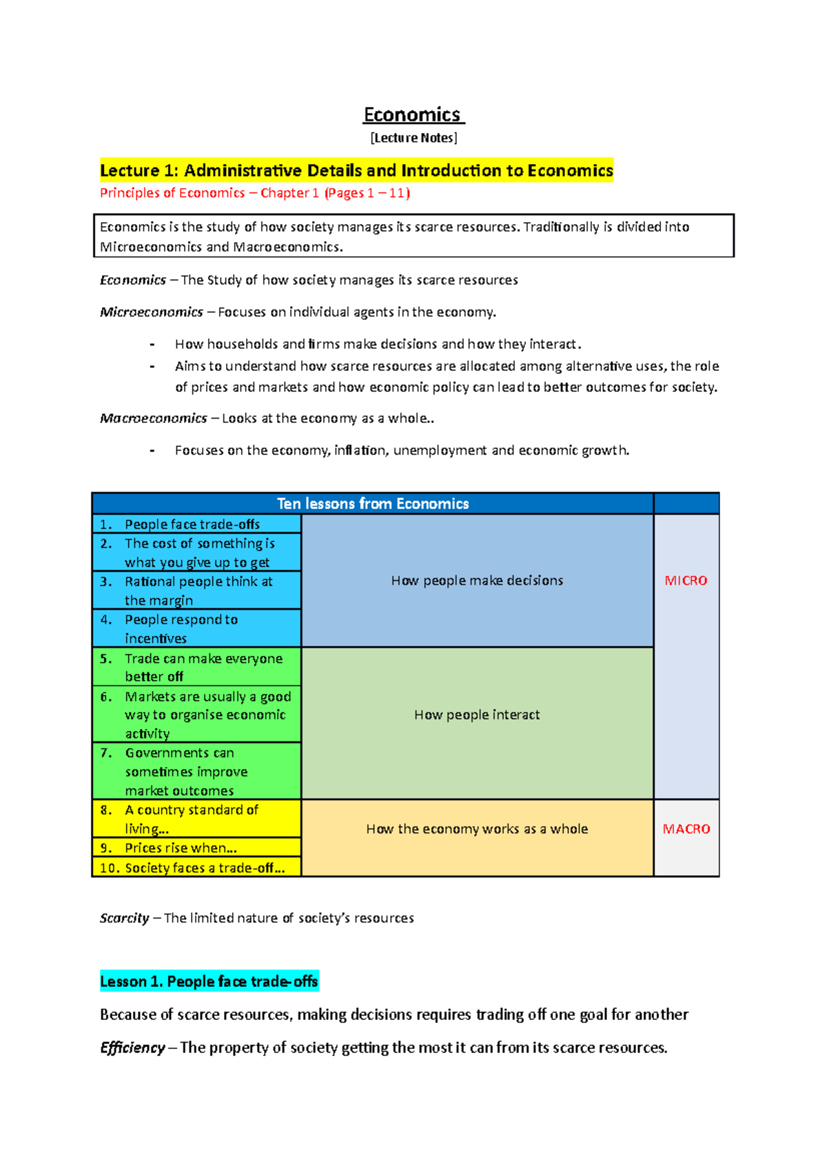 Economics for Business notes - Economics [Lecture Notes] Lecture 1 ...