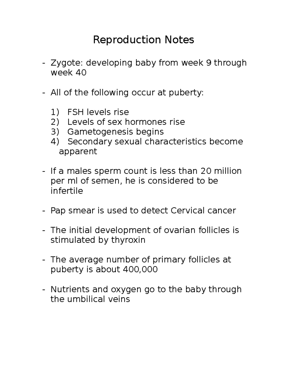 Reproduction Notes 1 - Reproduction Notes Zygote: developing baby from ...