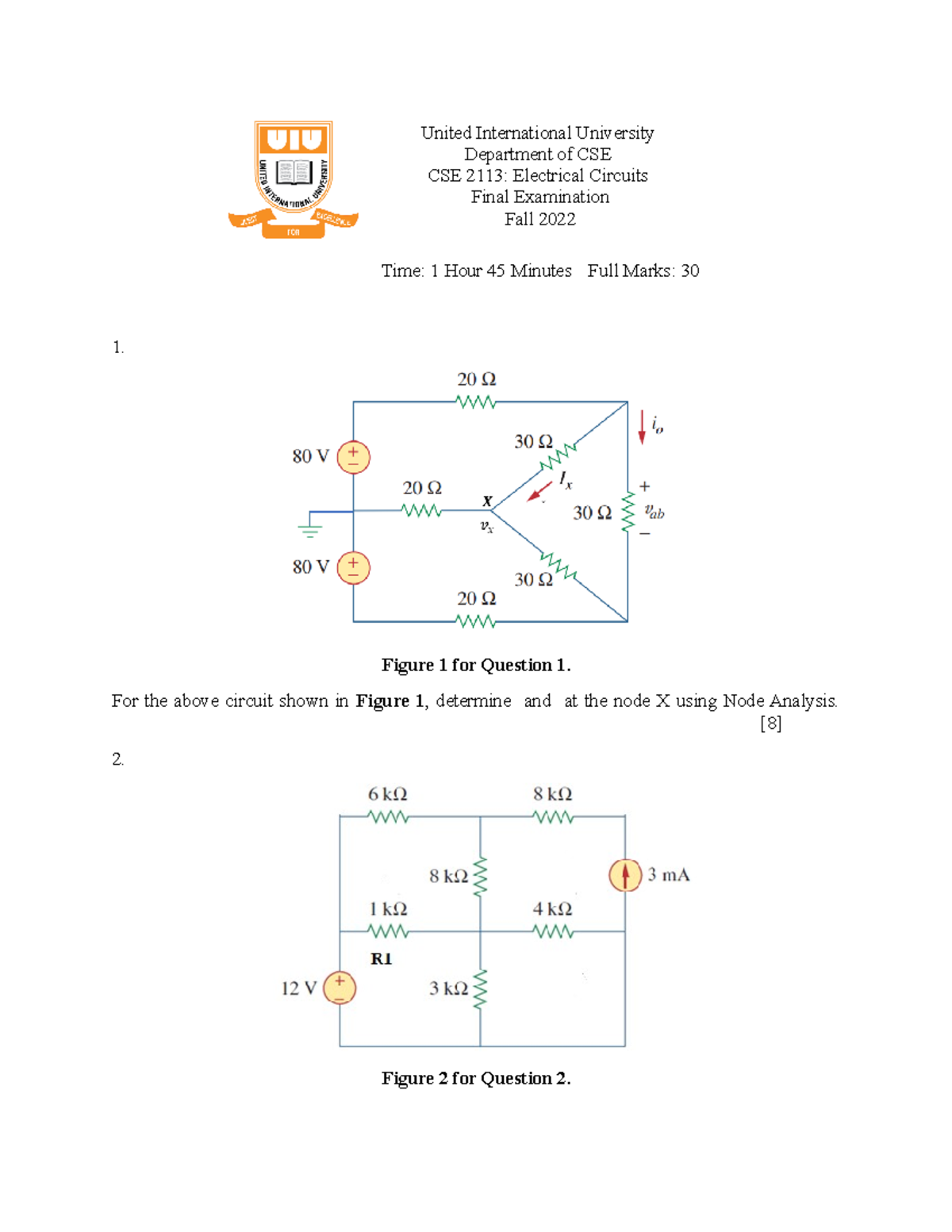Mid Term Question 223 EEE2113 C Fa Ha - United International University ...
