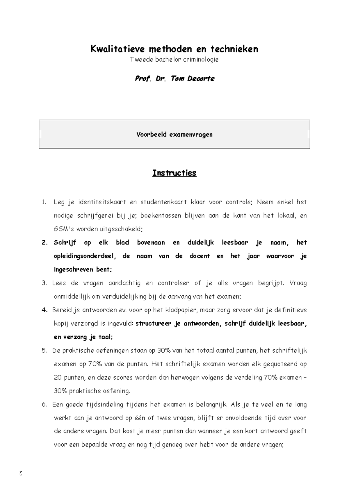 Voorbeeld Examenvragen Examen Kwalitatieve methoden - Kwalitatieve ...