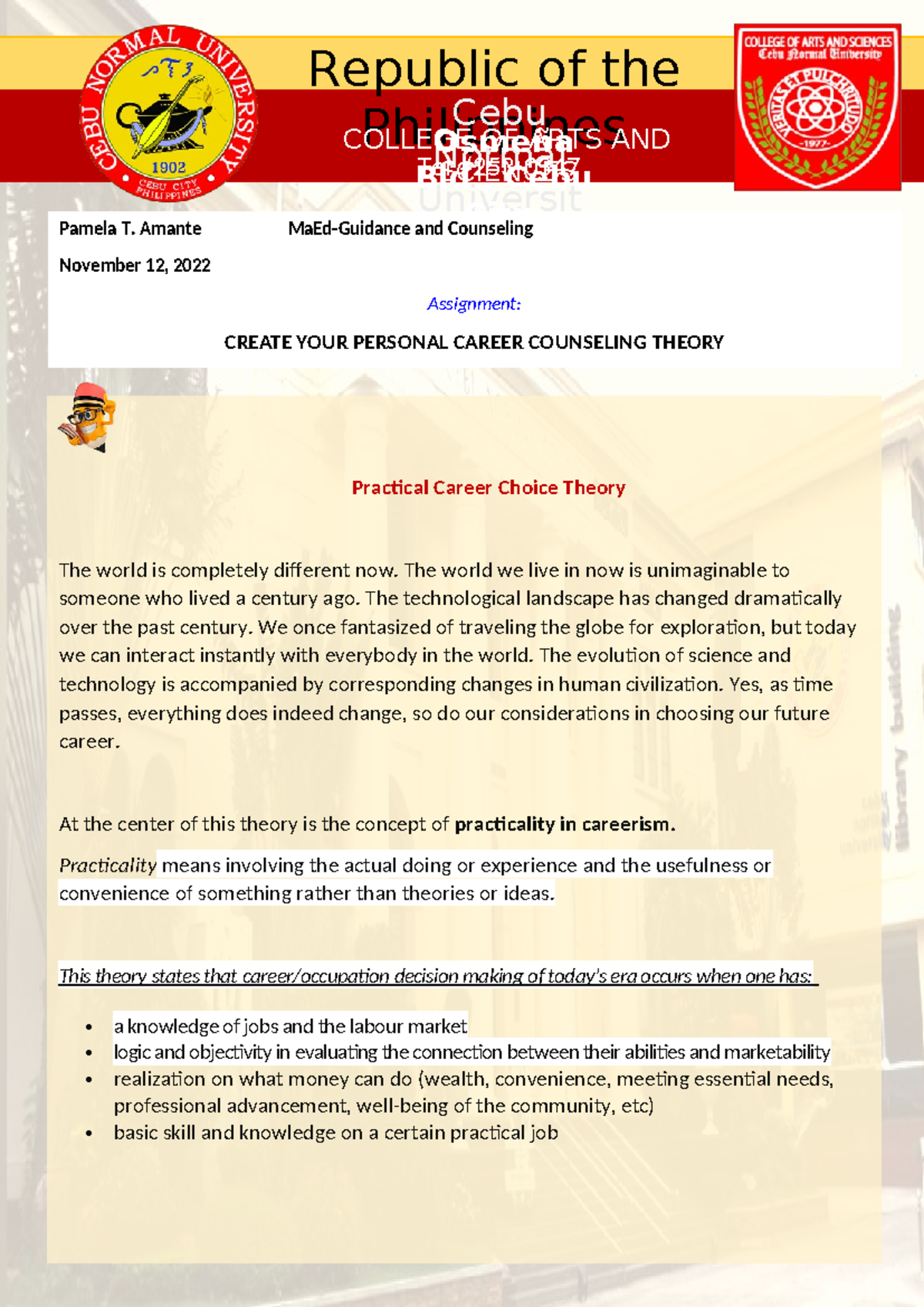 Practical Choice Theory 1 - Republic of the Philippines Cebu Normal ...