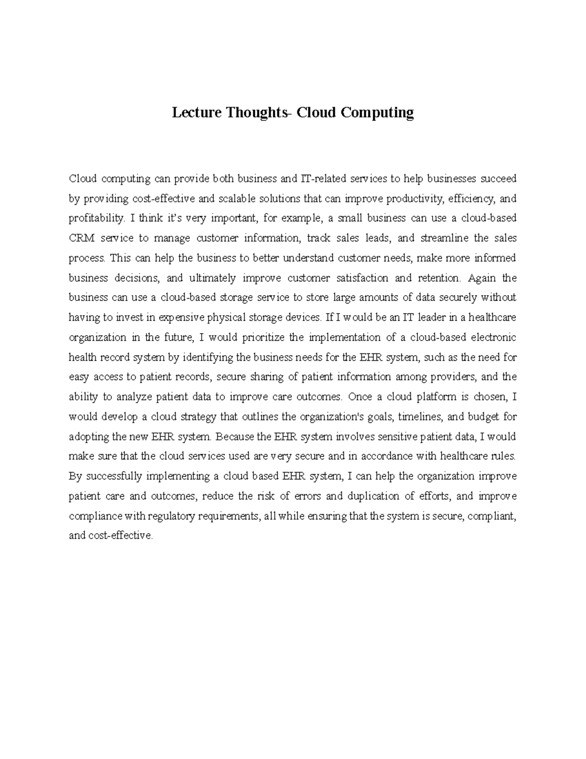 Lecture Thoughts-Cloud Computing - Lecture Thoughts- Cloud Computing ...