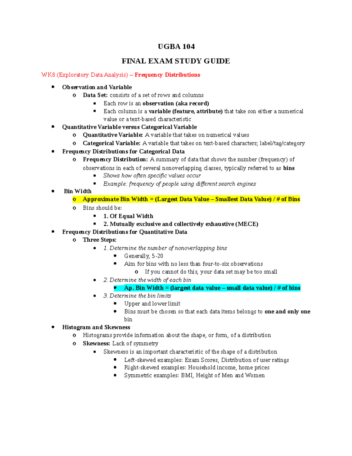 [UGBA 104] Final study guide - UGBA 104 FINAL EXAM STUDY GUIDE WK8 ...