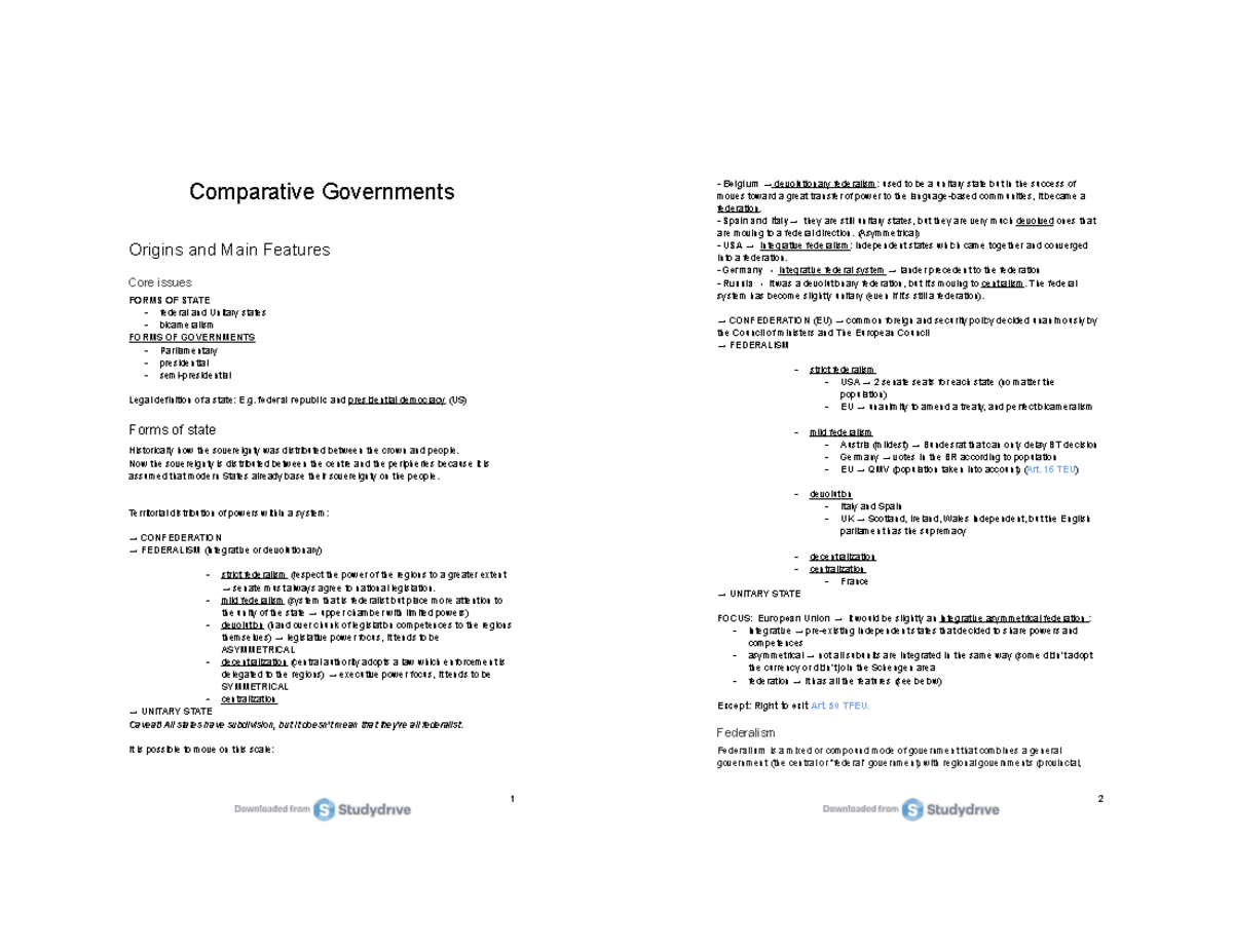 ALL Notes Comparative Governments - Comparative Governments Origins and ...