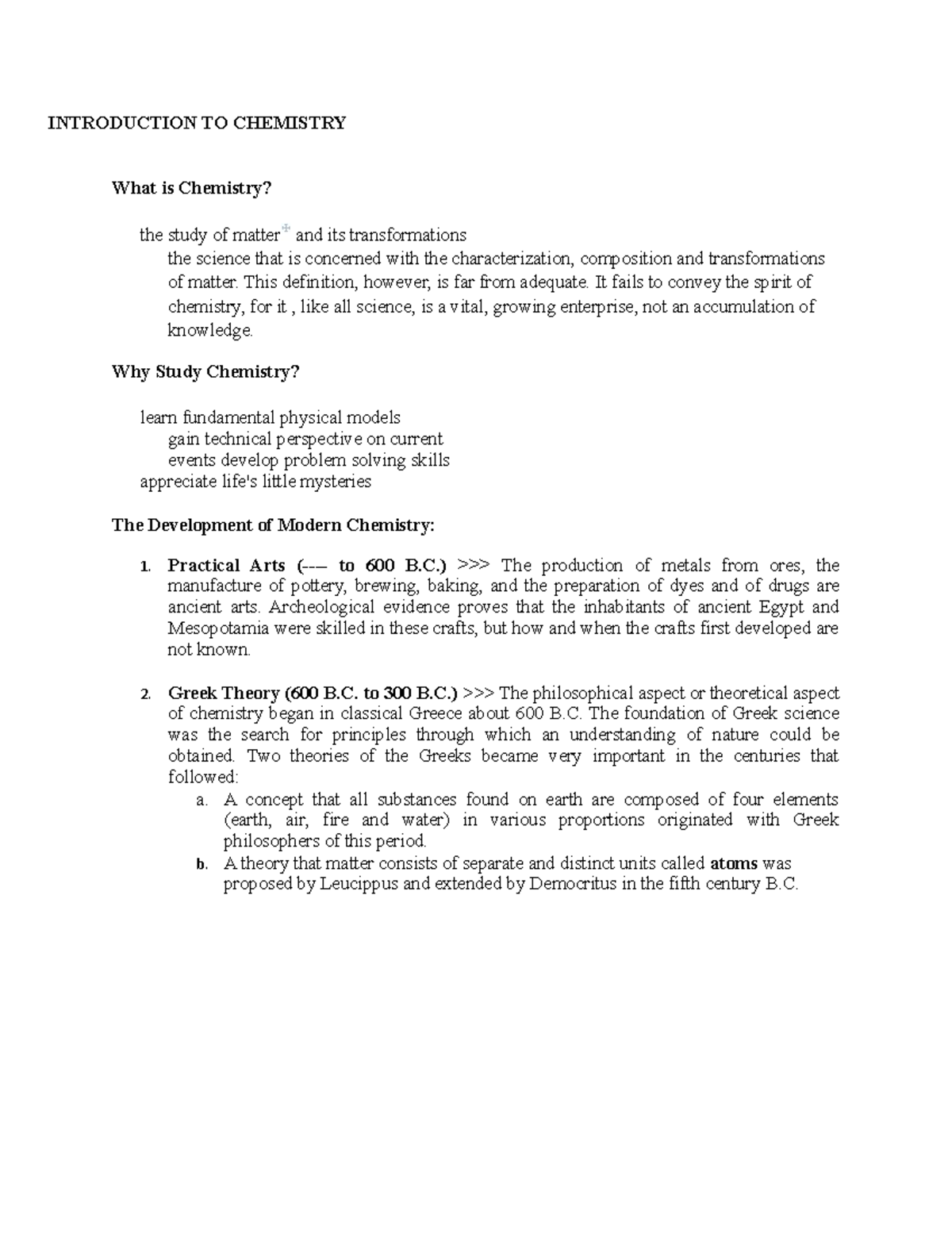 Introduction to Chemistry - INTRODUCTION TO CHEMISTRY What is Chemistry ...