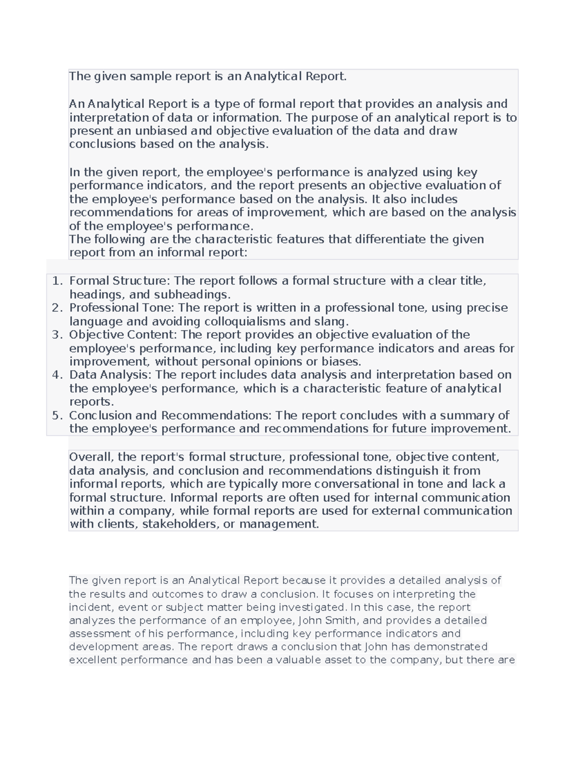 Report writing assignment - The given sample report is an Analytical ...