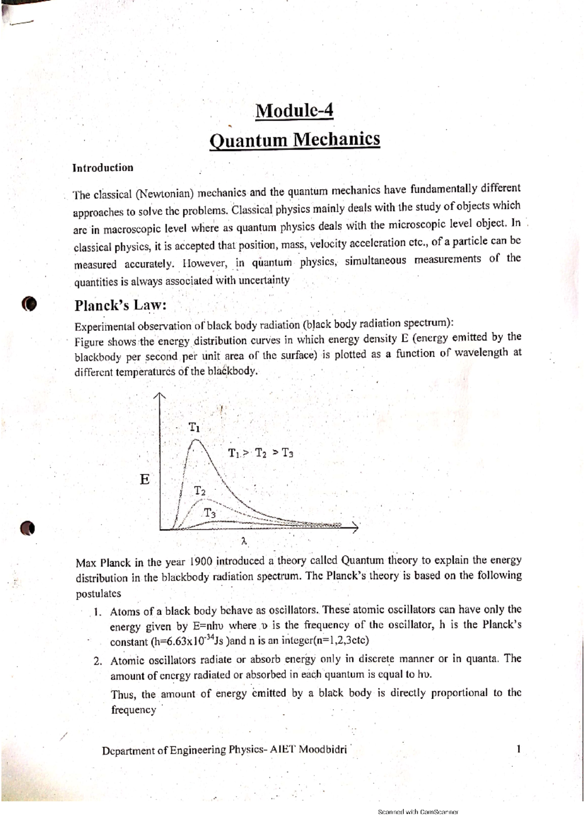 Notes Module-IV 1 Quantum Mechanics - Engineering Physics - Studocu