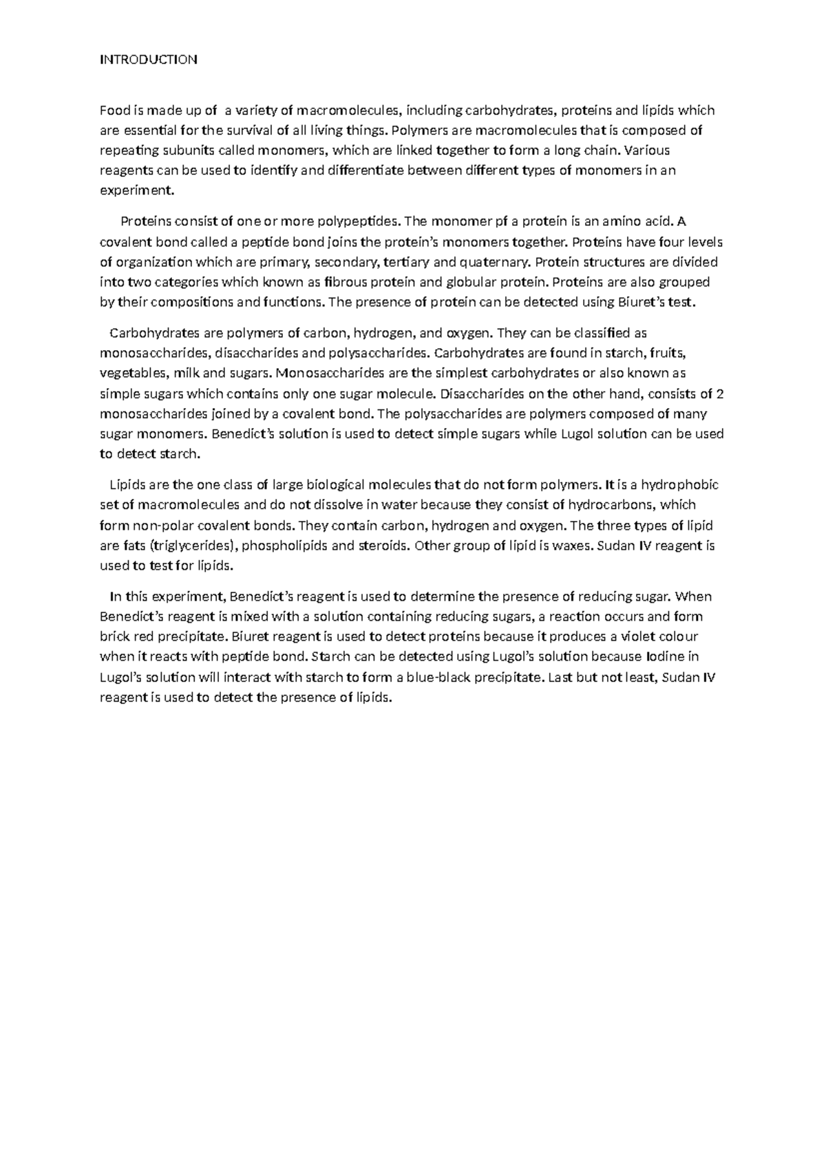 Introduction-1 - introduction of macromolecules - INTRODUCTION Food is ...