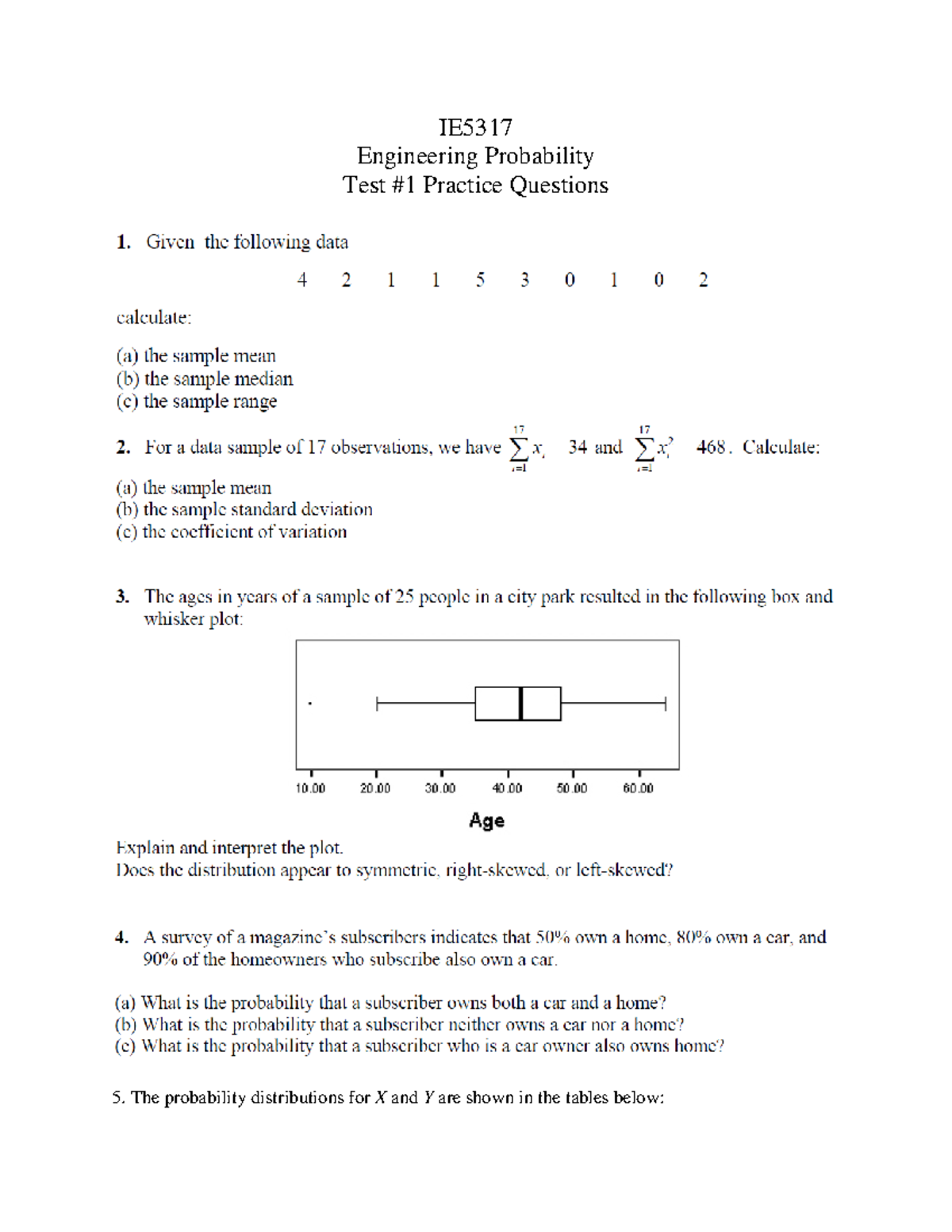 Practice Test 1-2 - IE 3301 - IE Engineering Probability Test #1 ...
