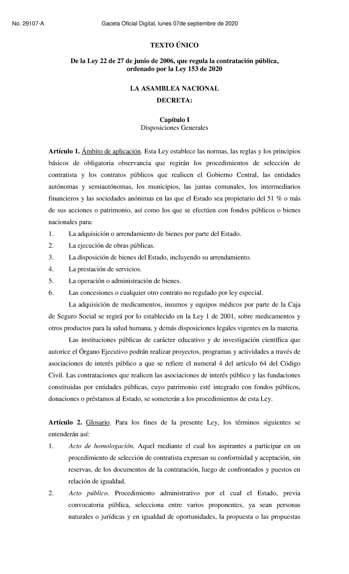 Ley 22 de 27 de junio de 2006 ordenado por Ley 153 de 2020 - TEXTO ...