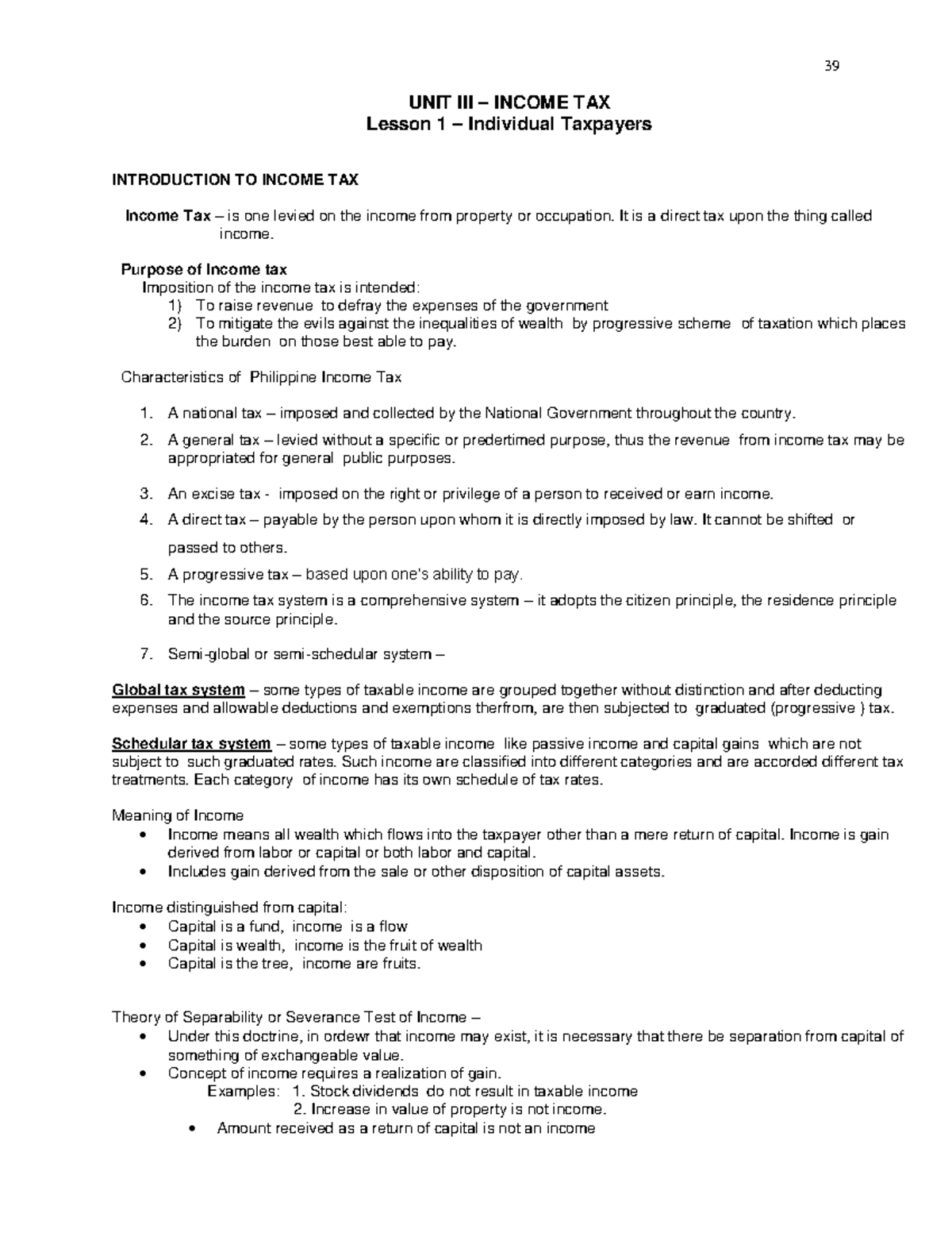 Unit III - Lesson 1 - Individual Taxpayers - UNIT III – INCOME TAX ...