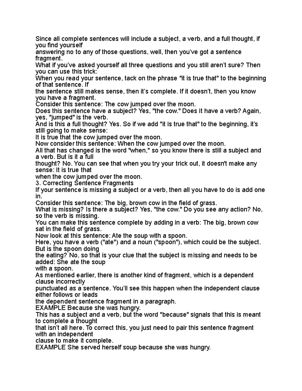 Examples - Composition I - Since all complete sentences will include a ...