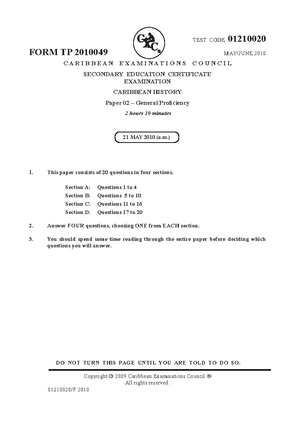 CSEC Caribbean History June 2006 P032 - + $ TEST CODE 01210032 FORM TP ...