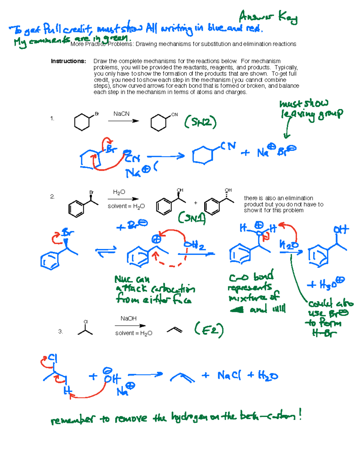 7.11 practice problems (substitution and elimination mechanisms) key ...