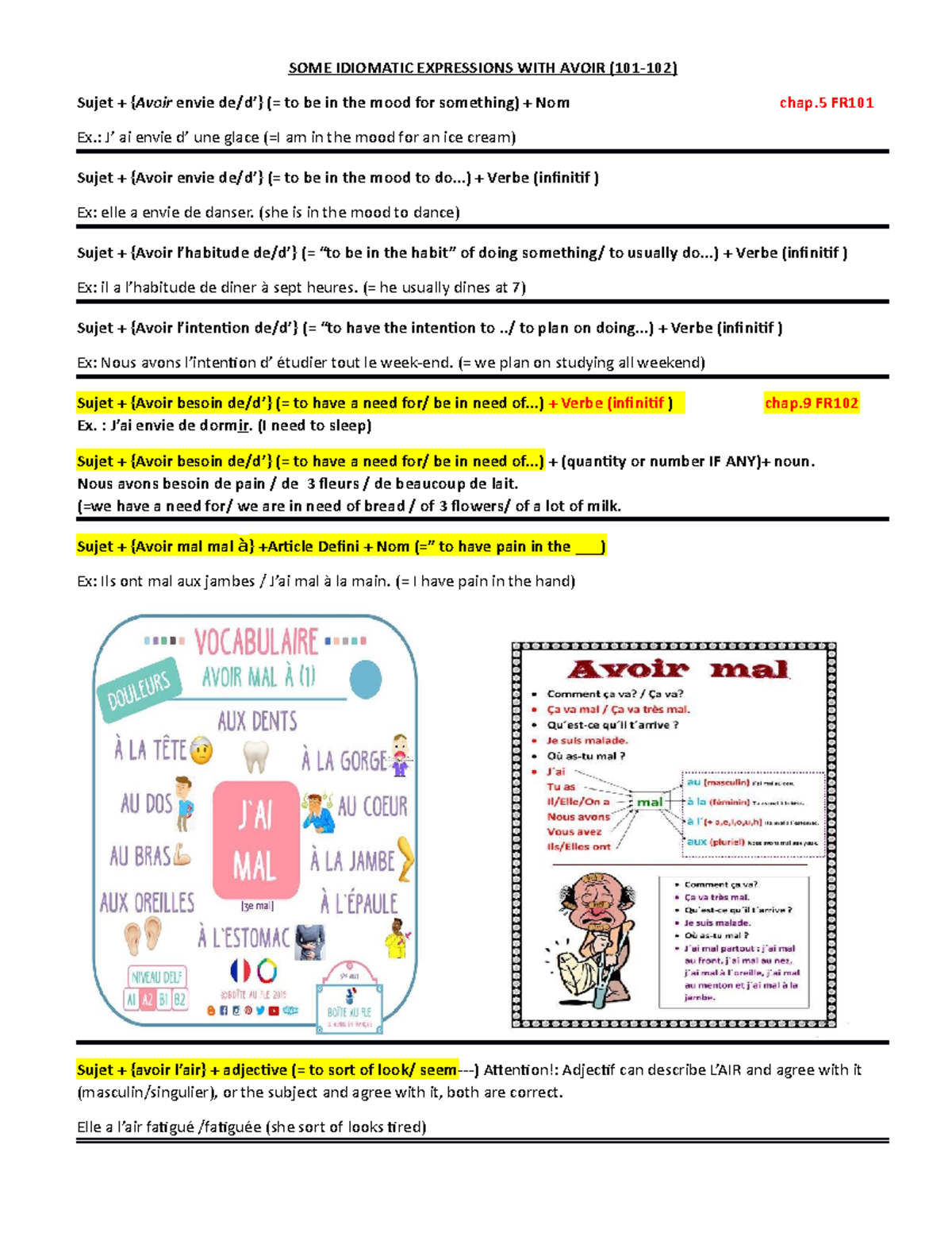 SOME Idiomatic Expressions WITH Avoir - SOME IDIOMATIC EXPRESSIONS WITH ...
