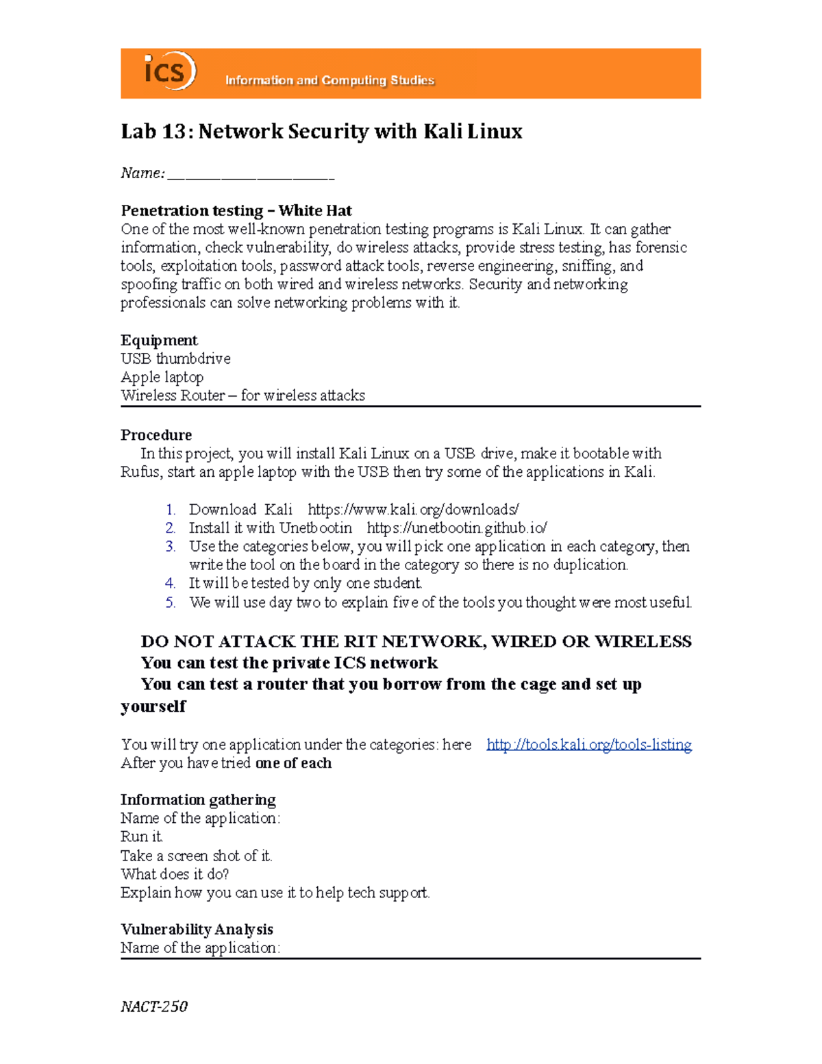 Lab 13 Network Security - Lab 13: Network Security with Kali Linux ...
