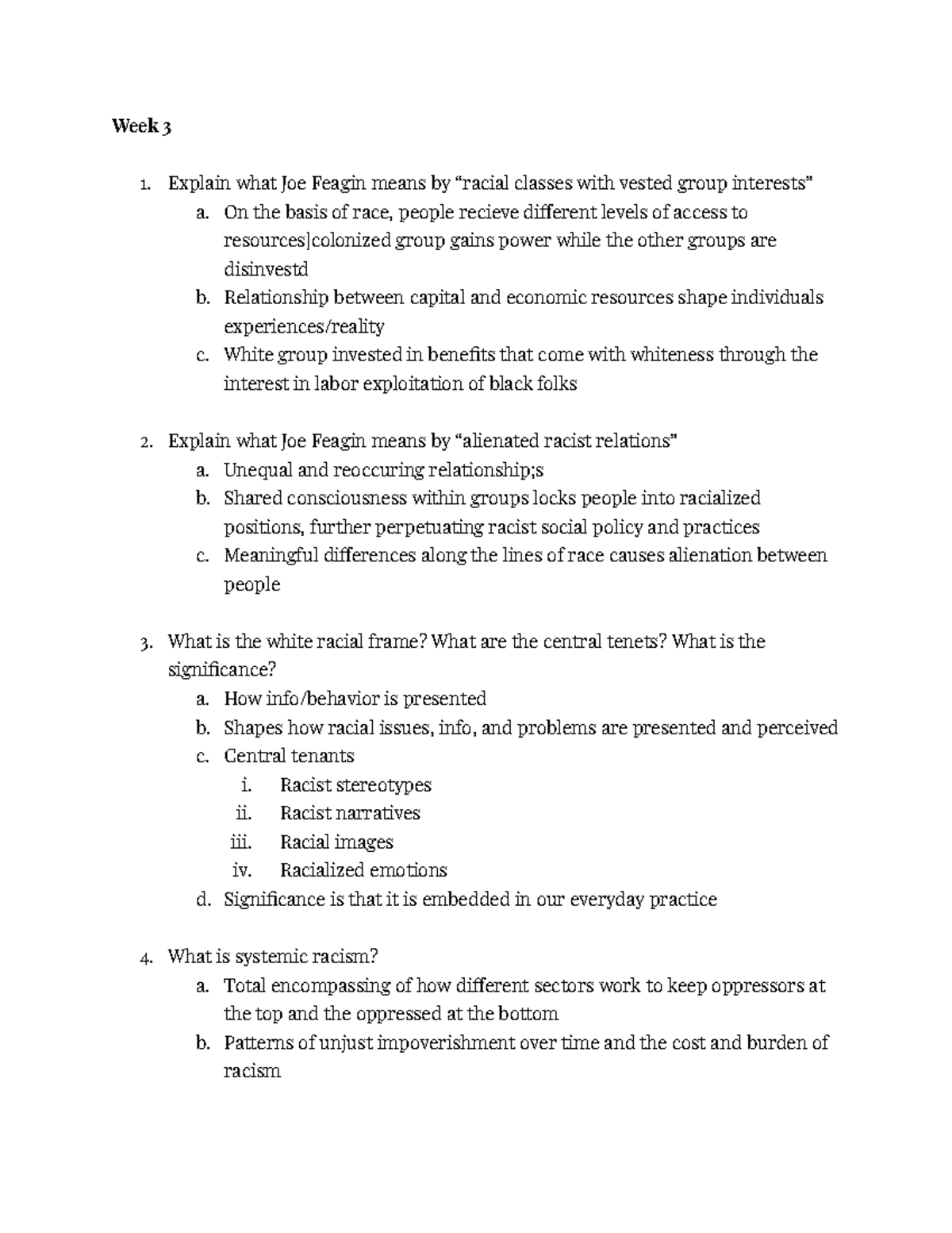 Midterm Review Race and Ethnic Relations-2 - Week 3 1. Explain what Joe ...