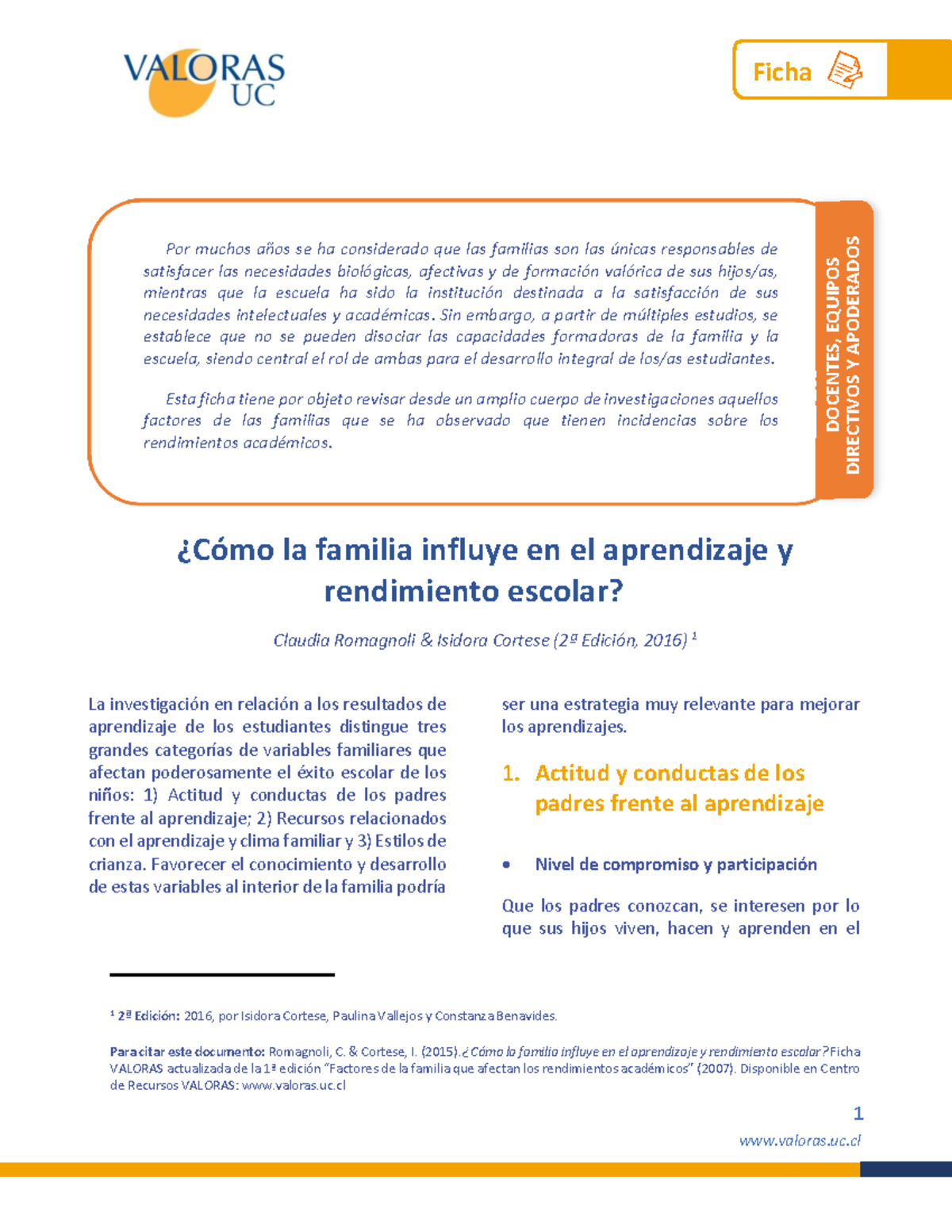 Exp1 Como la familia influye en el aprendizaje y rendimiento - 1 Ficha ...