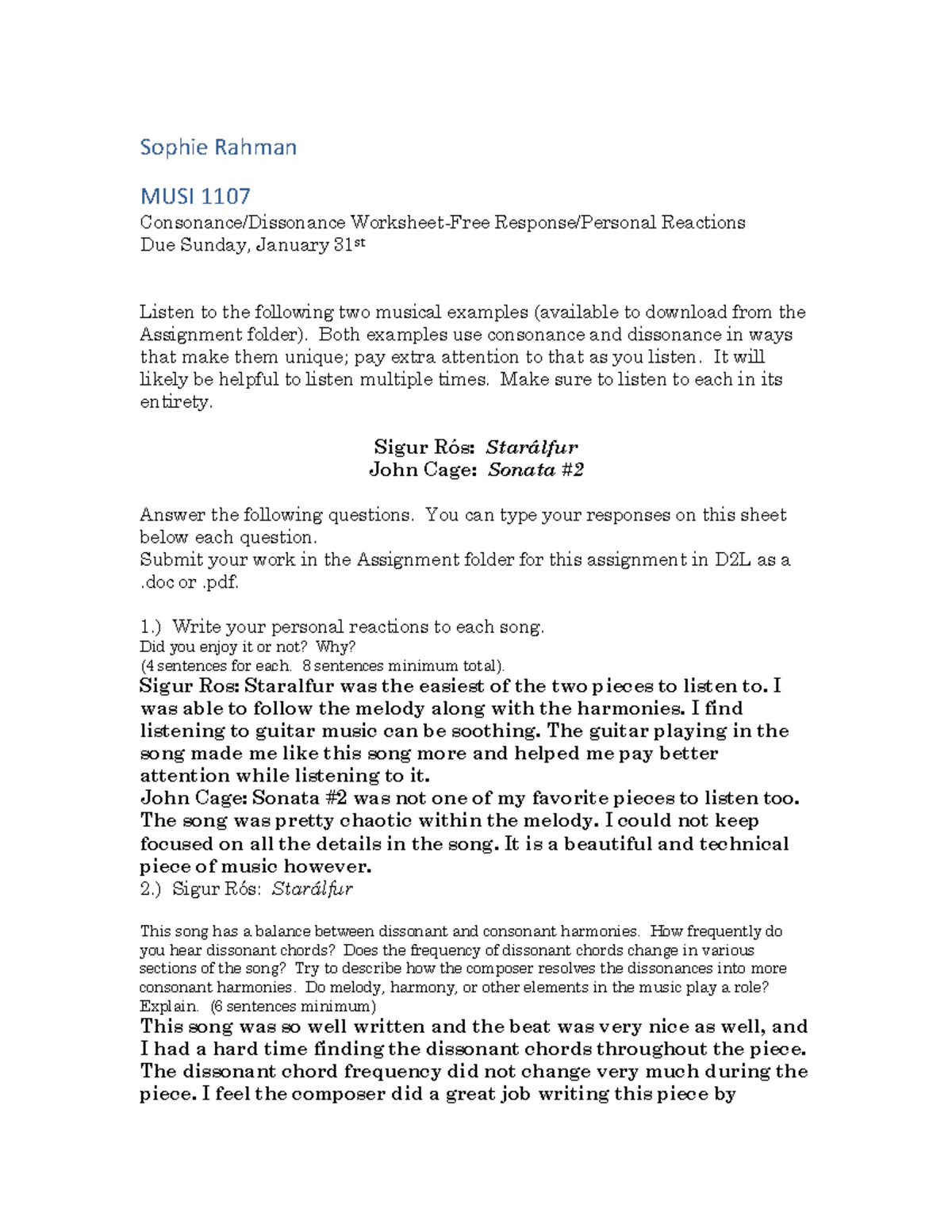 LM 1 CD worksheet-sophie rahman - Sophie Rahman MUSI 1107 Consonance ...
