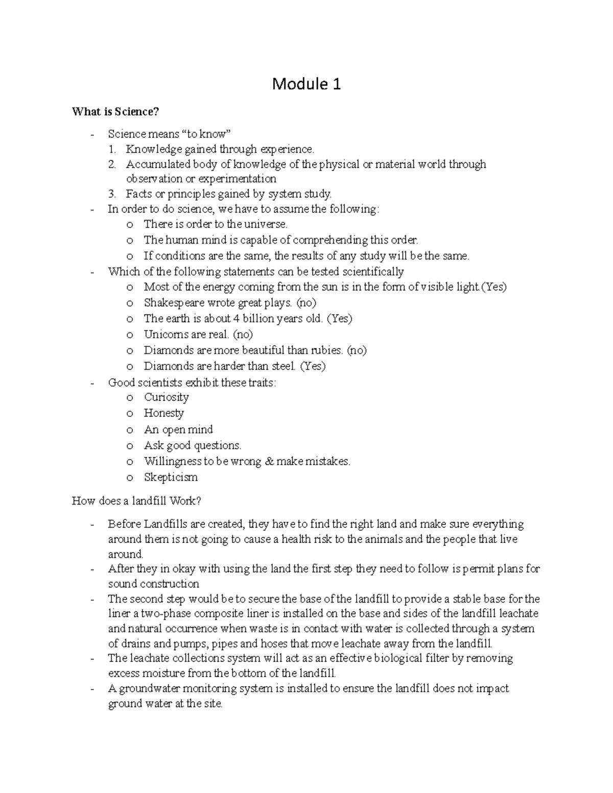 Module 1 - notes - Module 1 What is Science? - Science means “to know ...