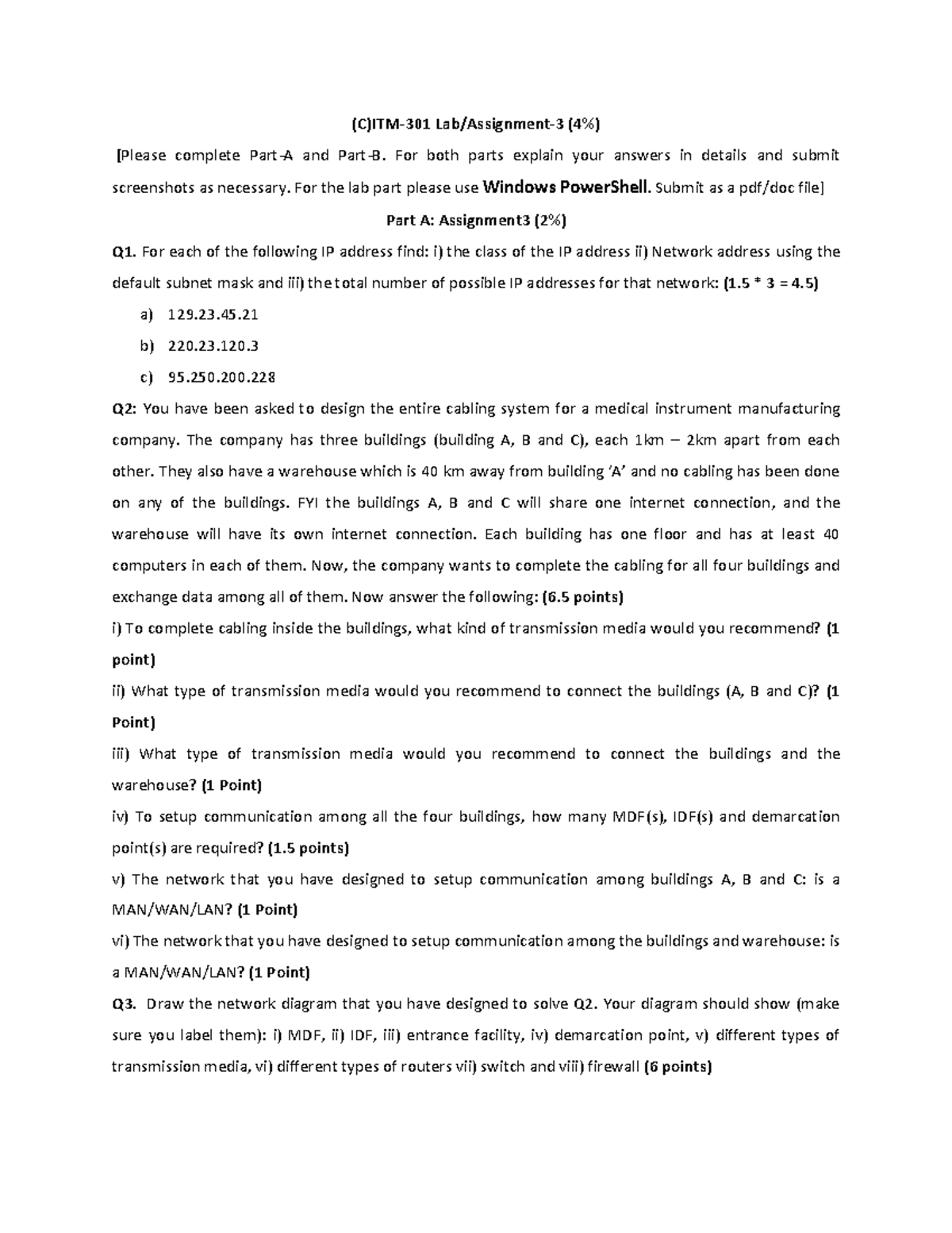 Lab Assignment 3 - (C)ITM-301 Lab/Assignment-3 (4%) [Please complete Part-A and Part-B. For both ...