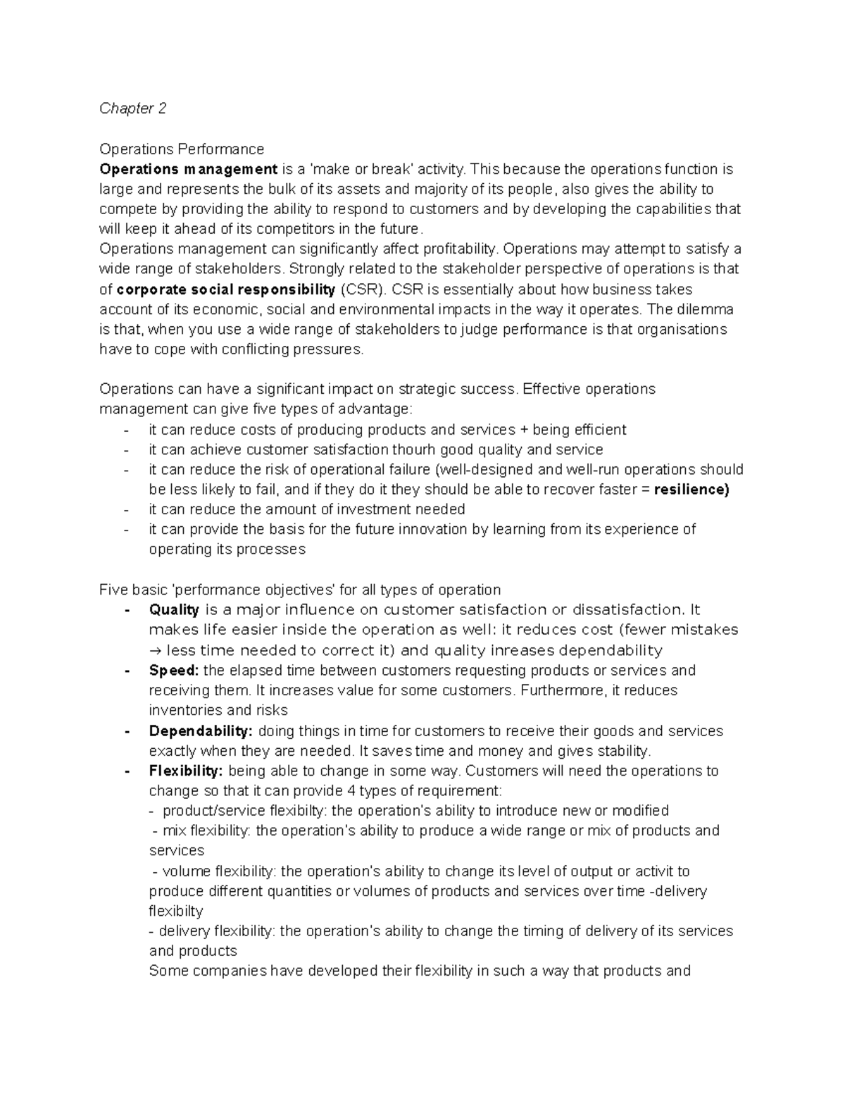 Chapter 2 Operations Management Chapter 2 Operations Performance
