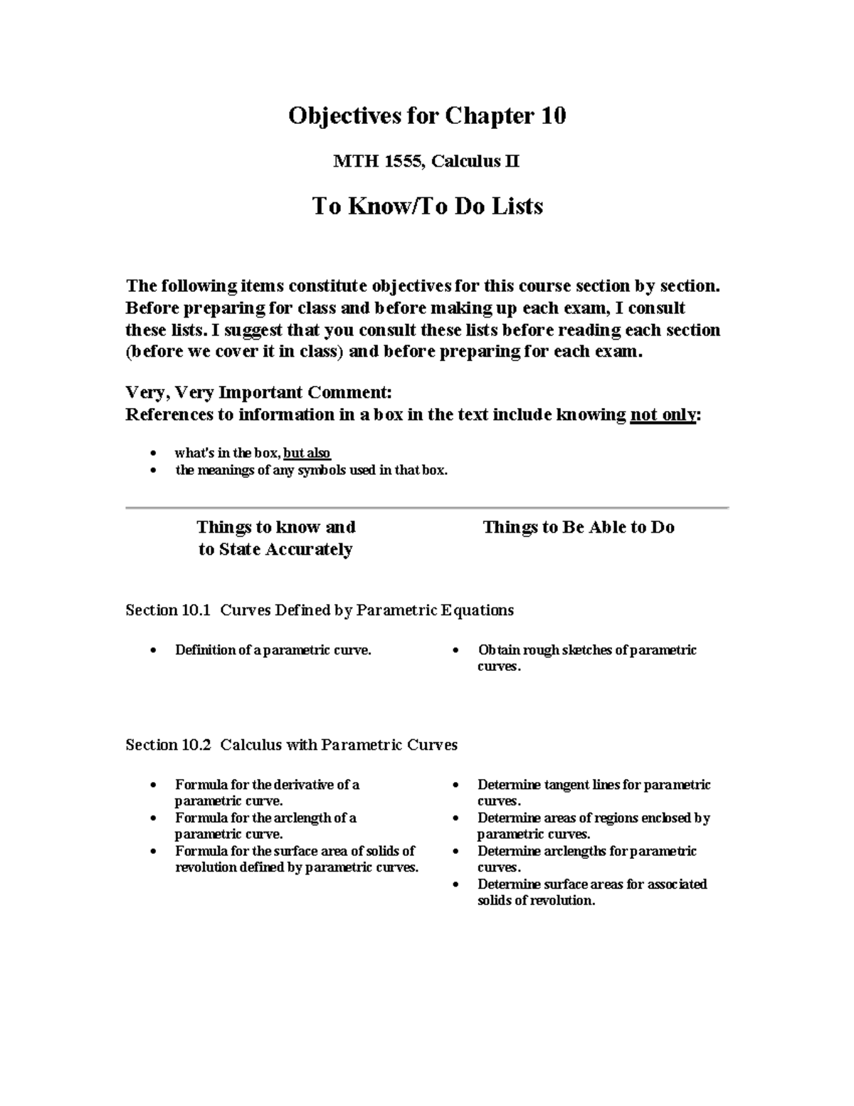 MTH 155 5- Chapter 10 - Objectives for Chapter 10 MTH 155 5 , Calculus ...