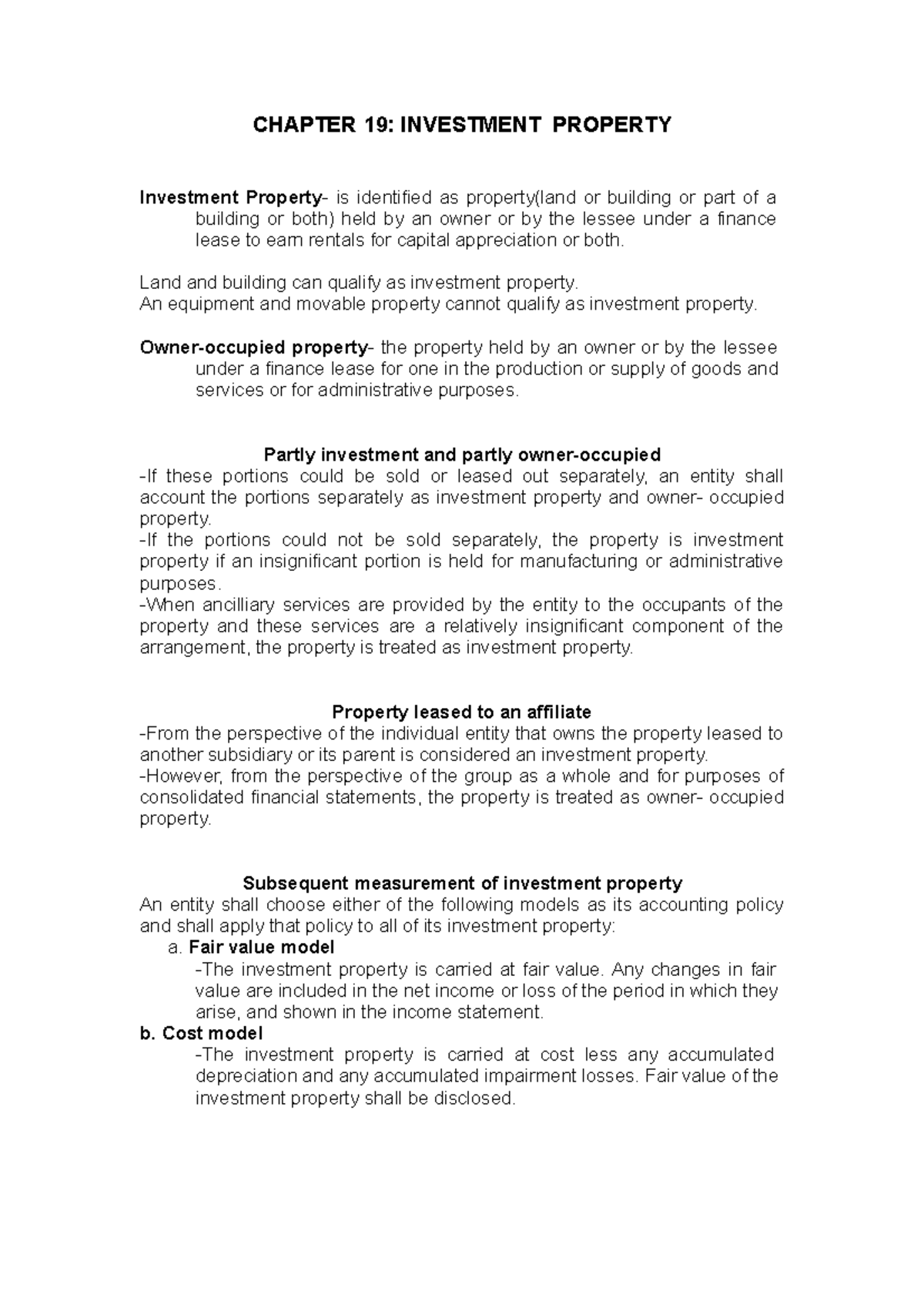 Group 6- OMT B2 - REPORTING - CHAPTER 19: INVESTMENT PROPERTY ...
