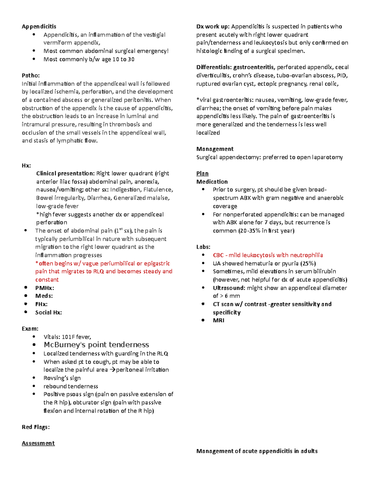 Appendicitis - Summary from textbook and lecture - Appendiciis ...