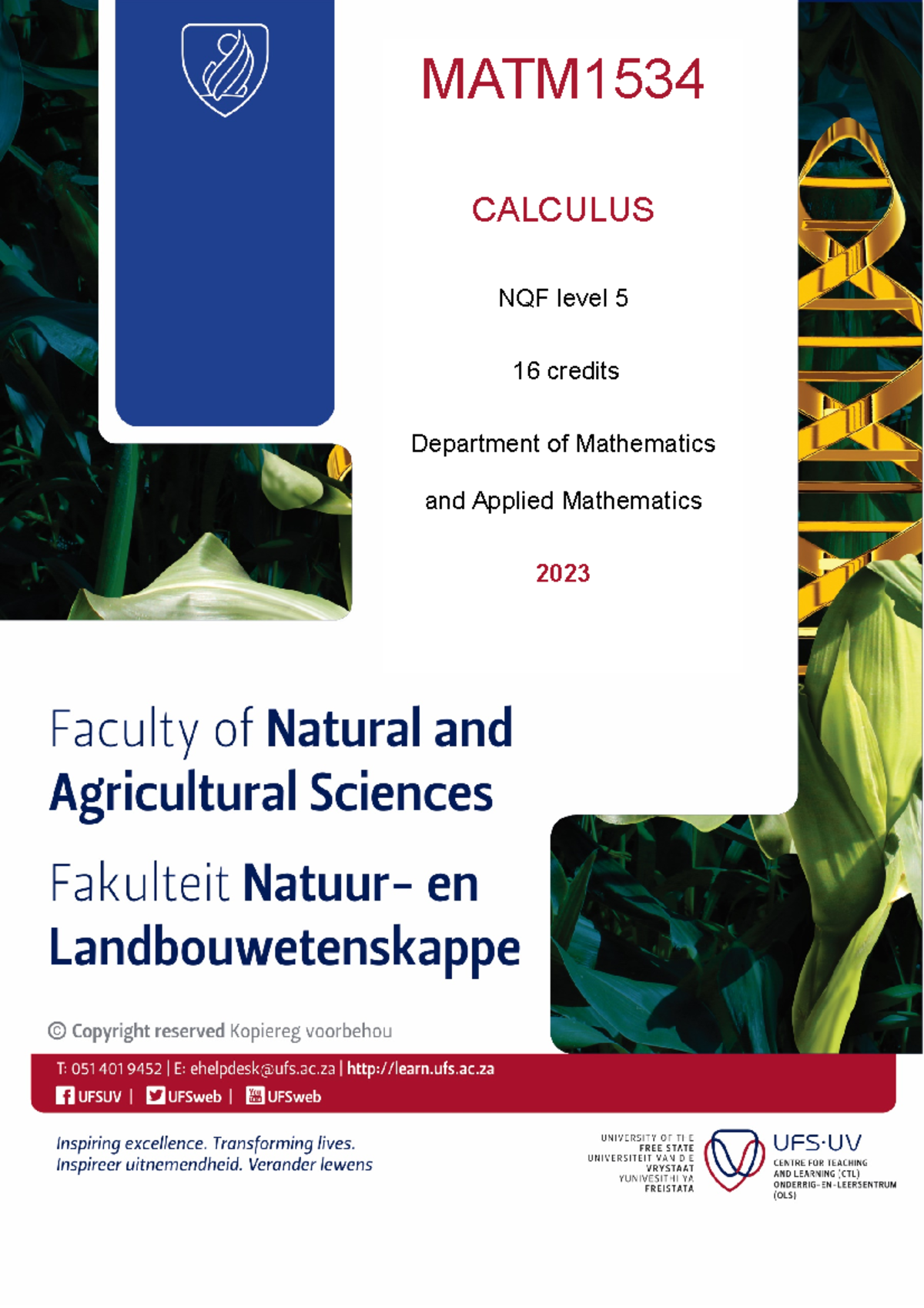 MATM1534 Module Guide 2023 (Final) - MATM CALCULUS NQF level 5 16 credits Department of ...