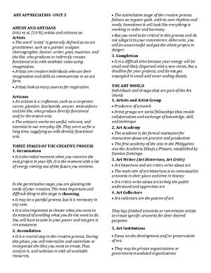 Module Lesson 1-7 - ART APPRECIATION Art- creative activity that ...