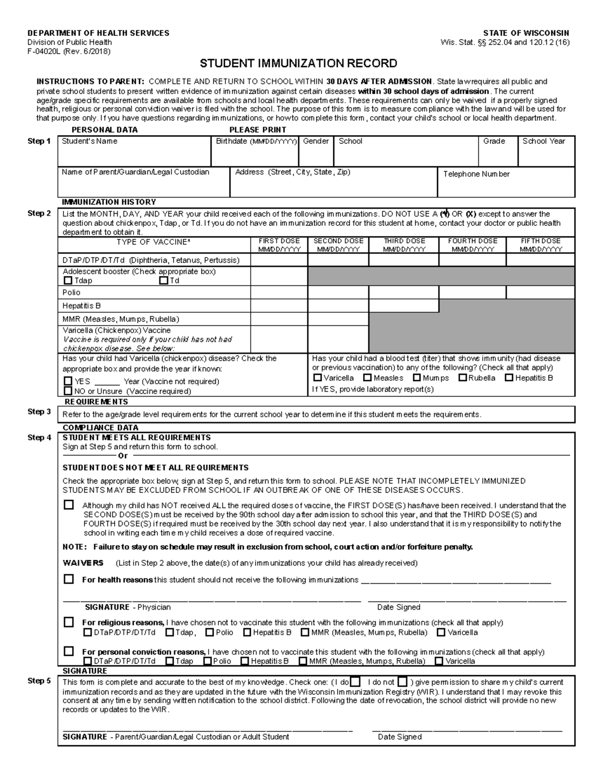 School Record Form - some reseume - DEPARTMENT OF HEALTH SERVICES ...