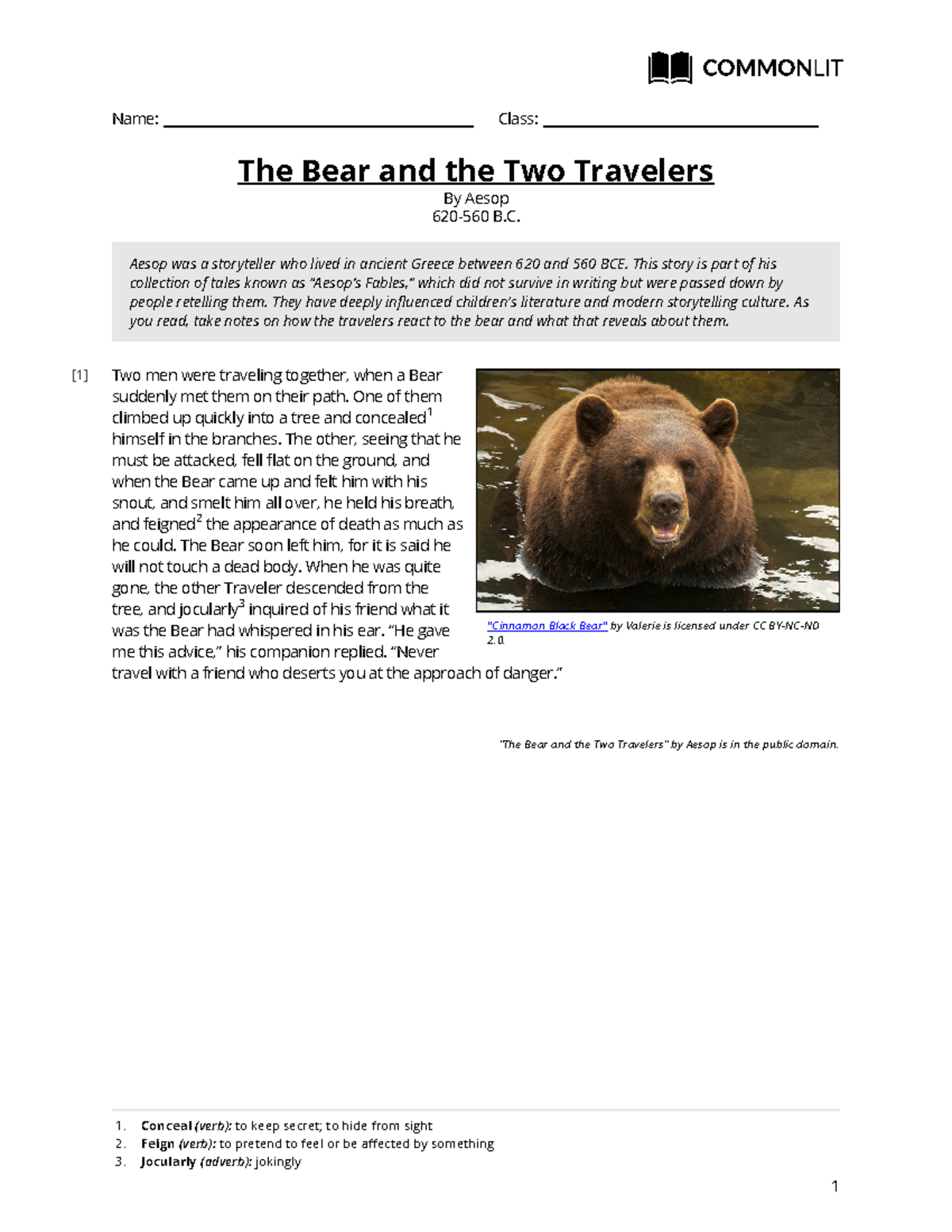 Myles Williams-Hayes - Common Lit The Bear and the Two Travelers - Name ...