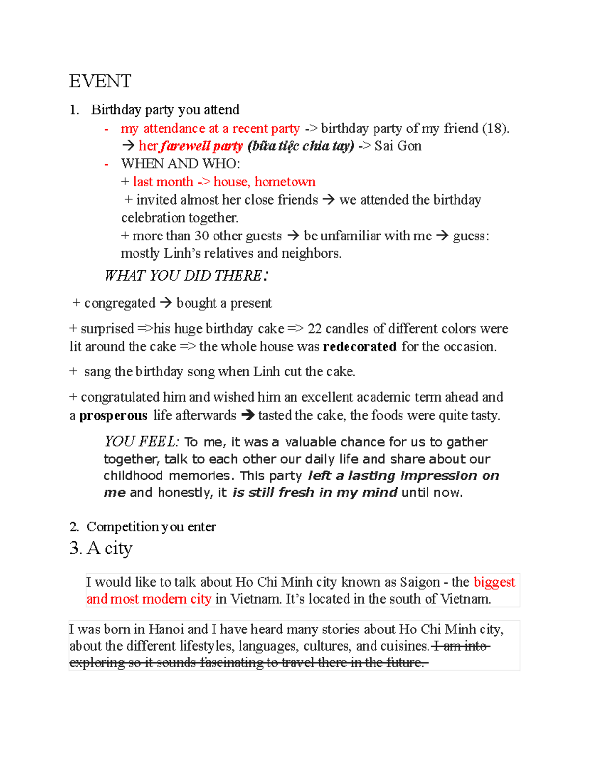 Describe an event - English is the key - EVENT 1. Birthday party you ...