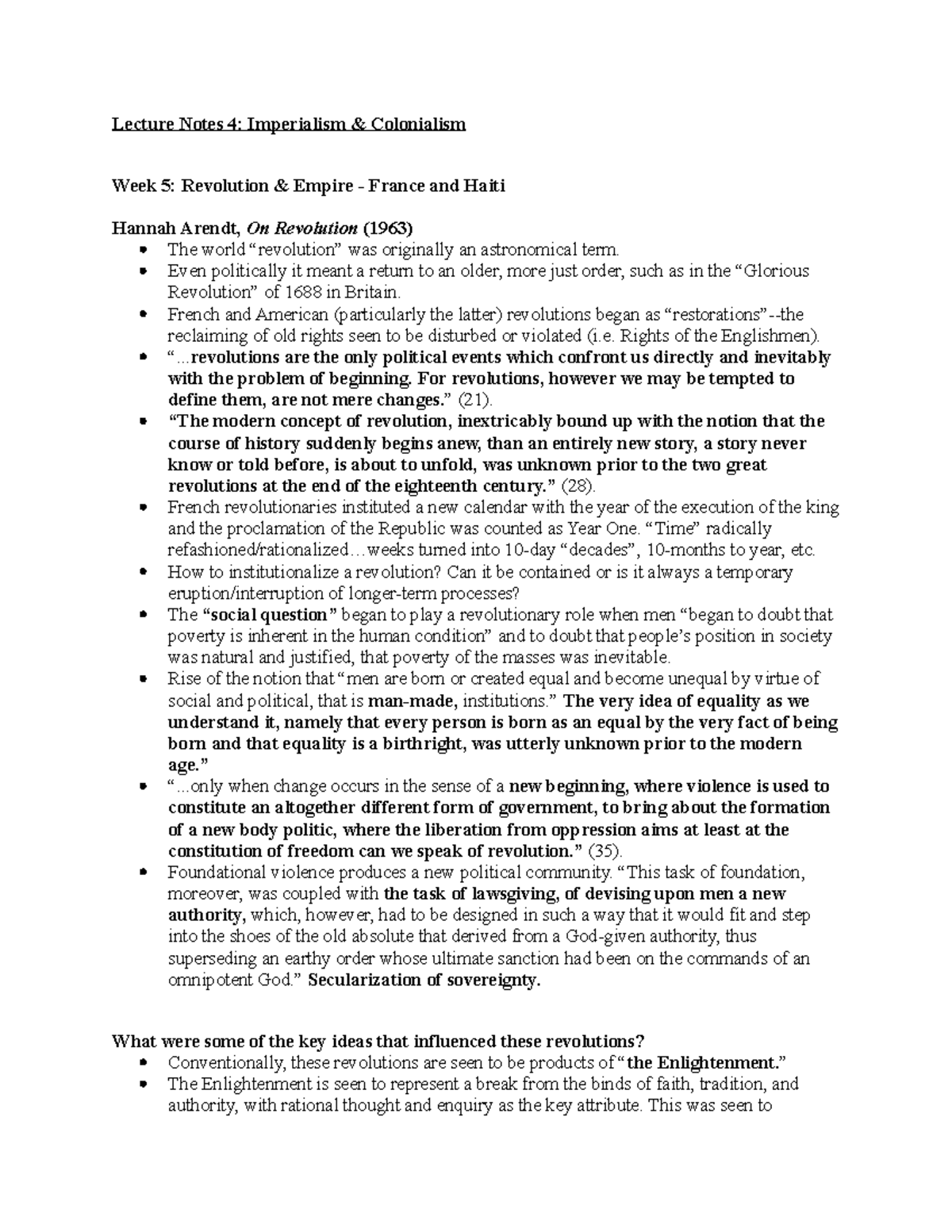 Lecture Notes 4 Imperialism and Colonialism - Lecture Notes 4 ...