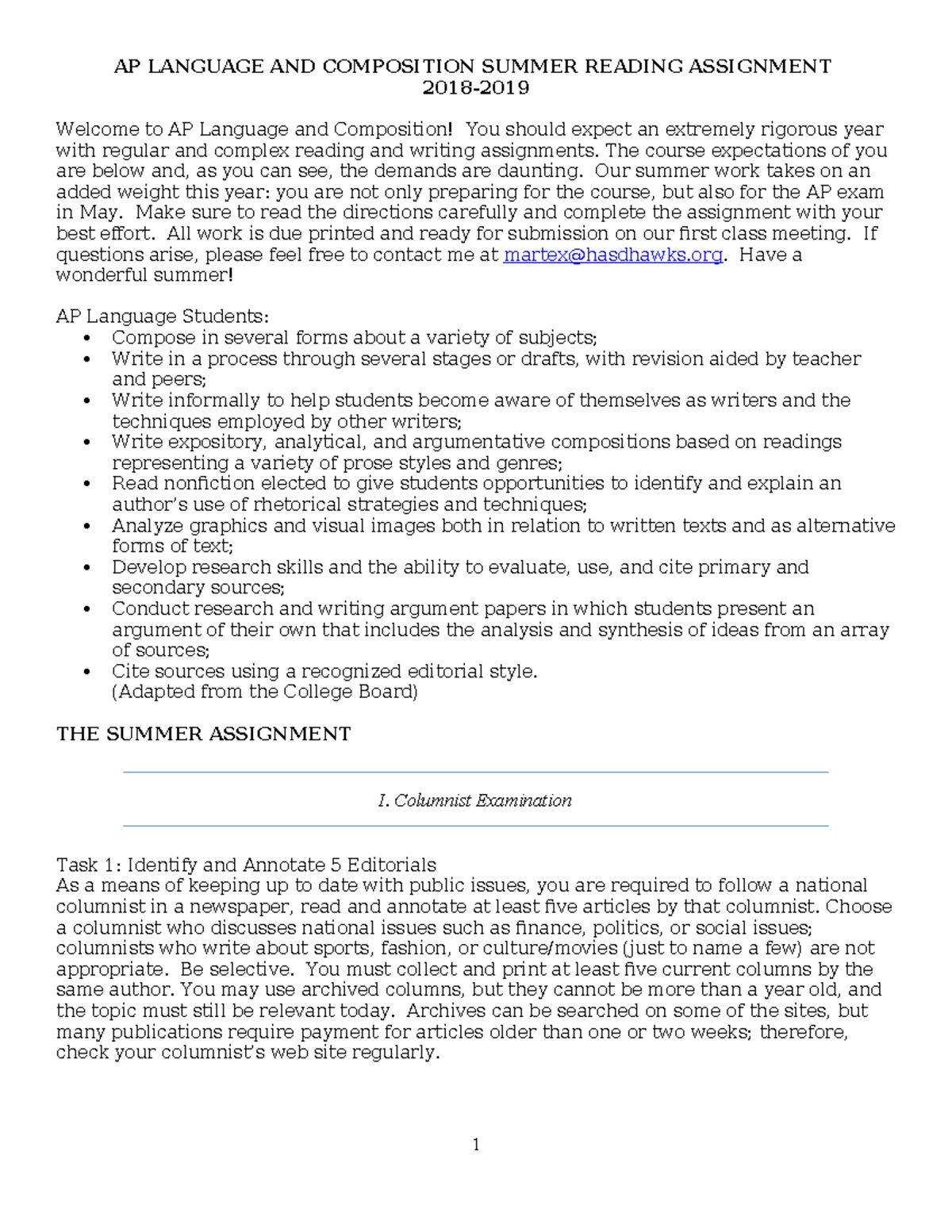 AP Language AND Composition Summer Reading Assignment 18-19 - AP ...