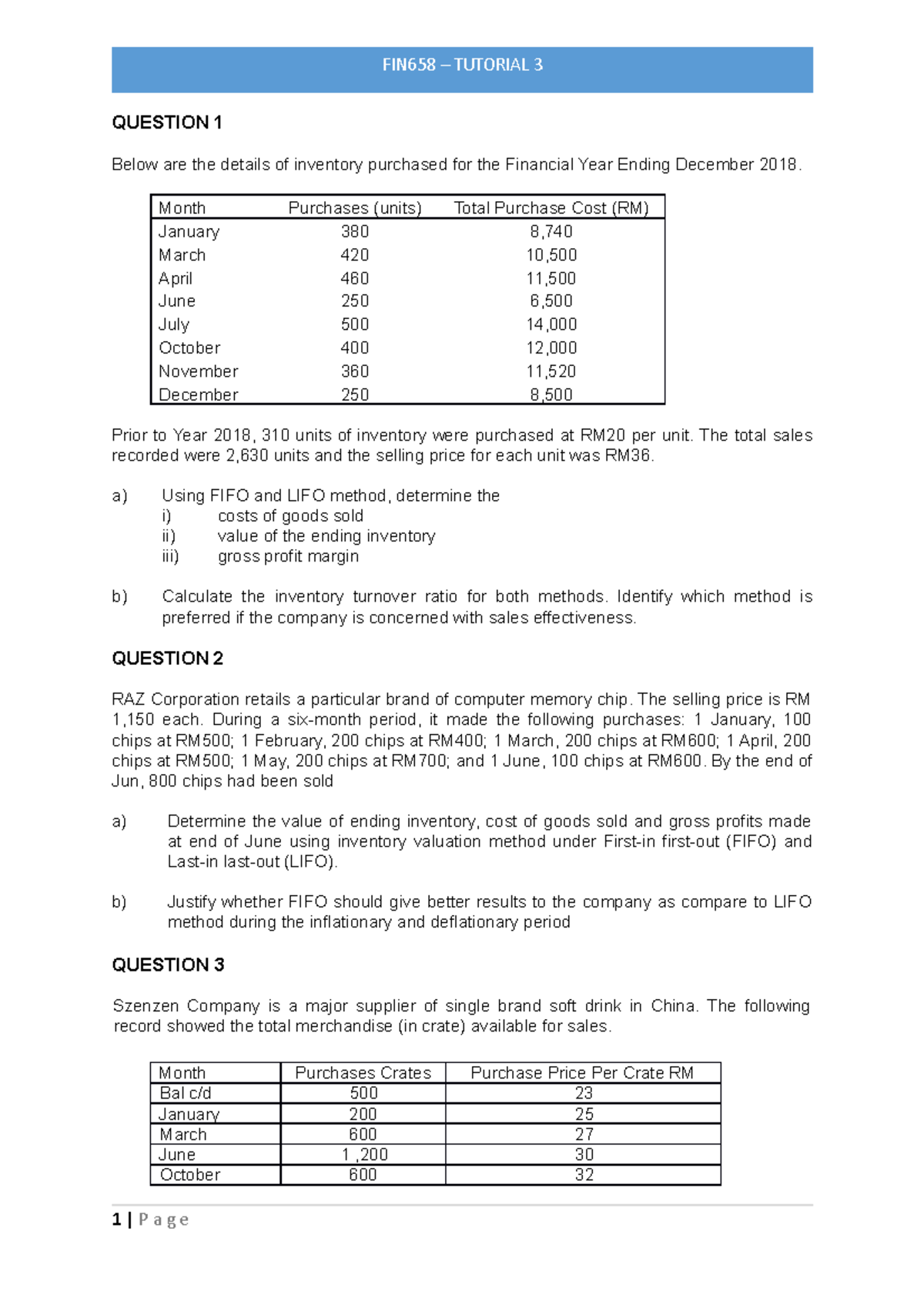 FIN658 Tutorial Chapter 6 FIFO LIFO - QUESTION 1 Below are the details ...
