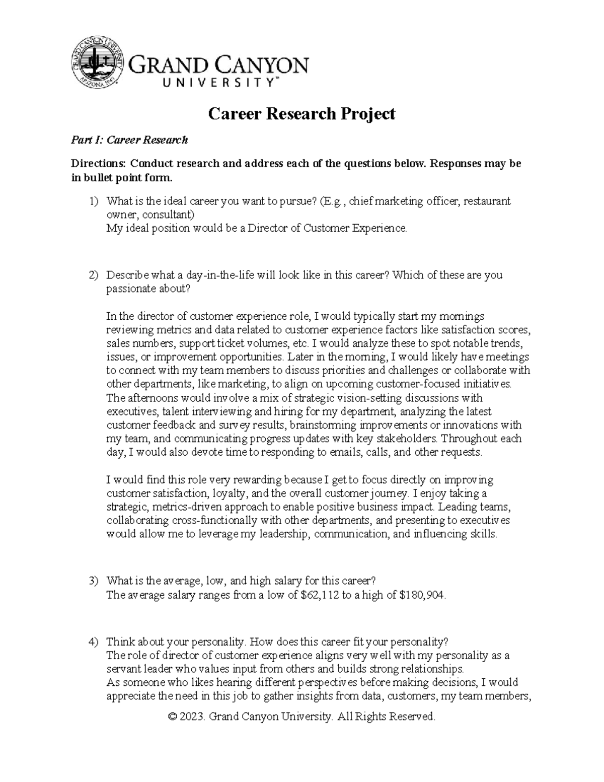 MKT 315 RS T8 Career Research Project - Career Research Project Part I ...