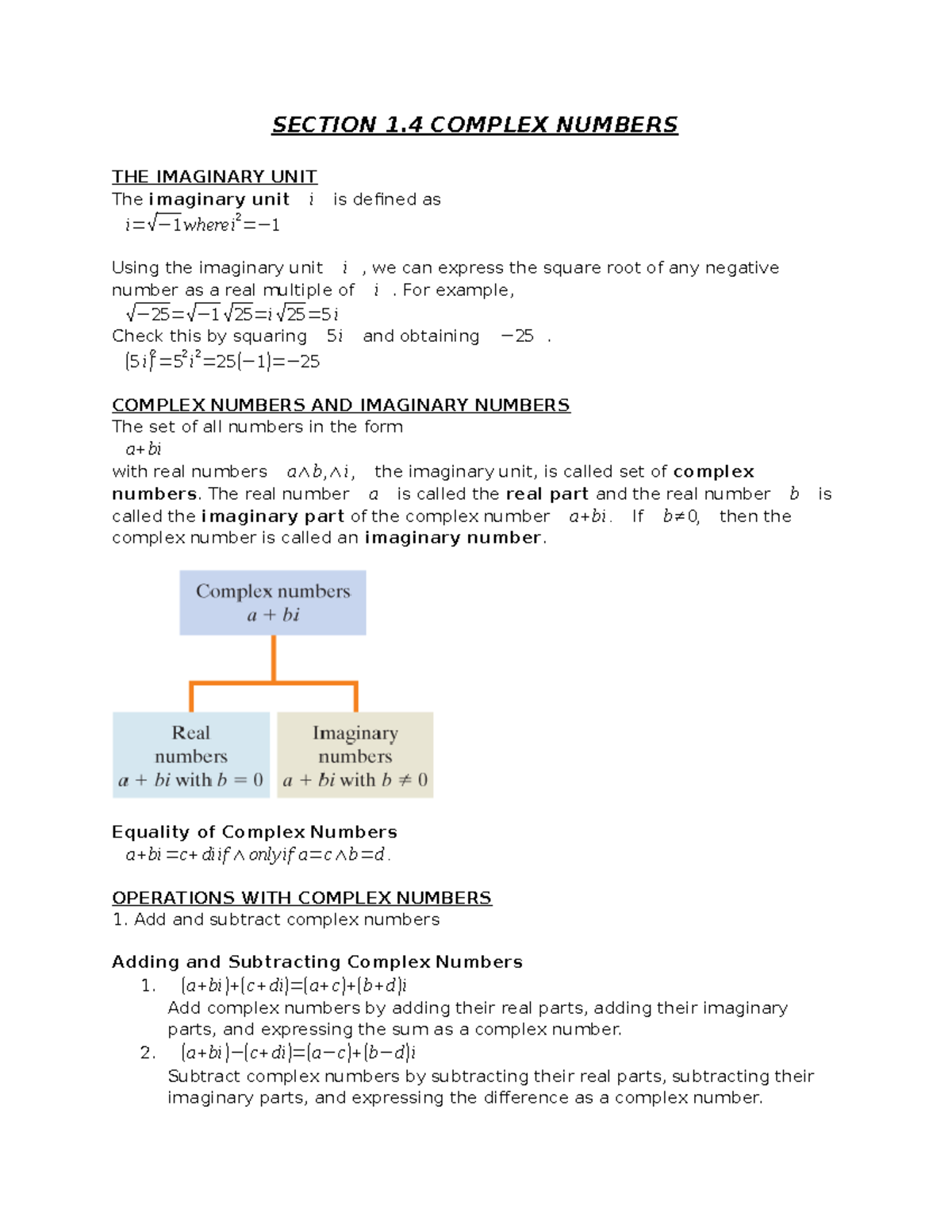 Sec1 subsection 4, 1.4 - SECTION 1 COMPLEX NUMBERS THE IMAGINARY UNIT ...
