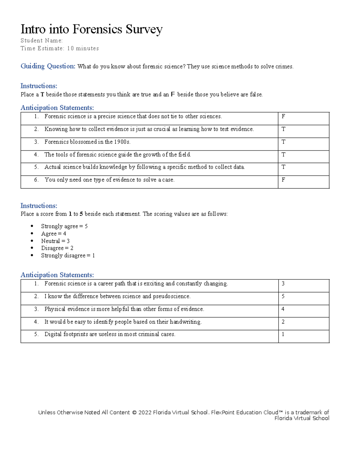 Forensic science survey - Intro into Forensics Survey Student Name ...