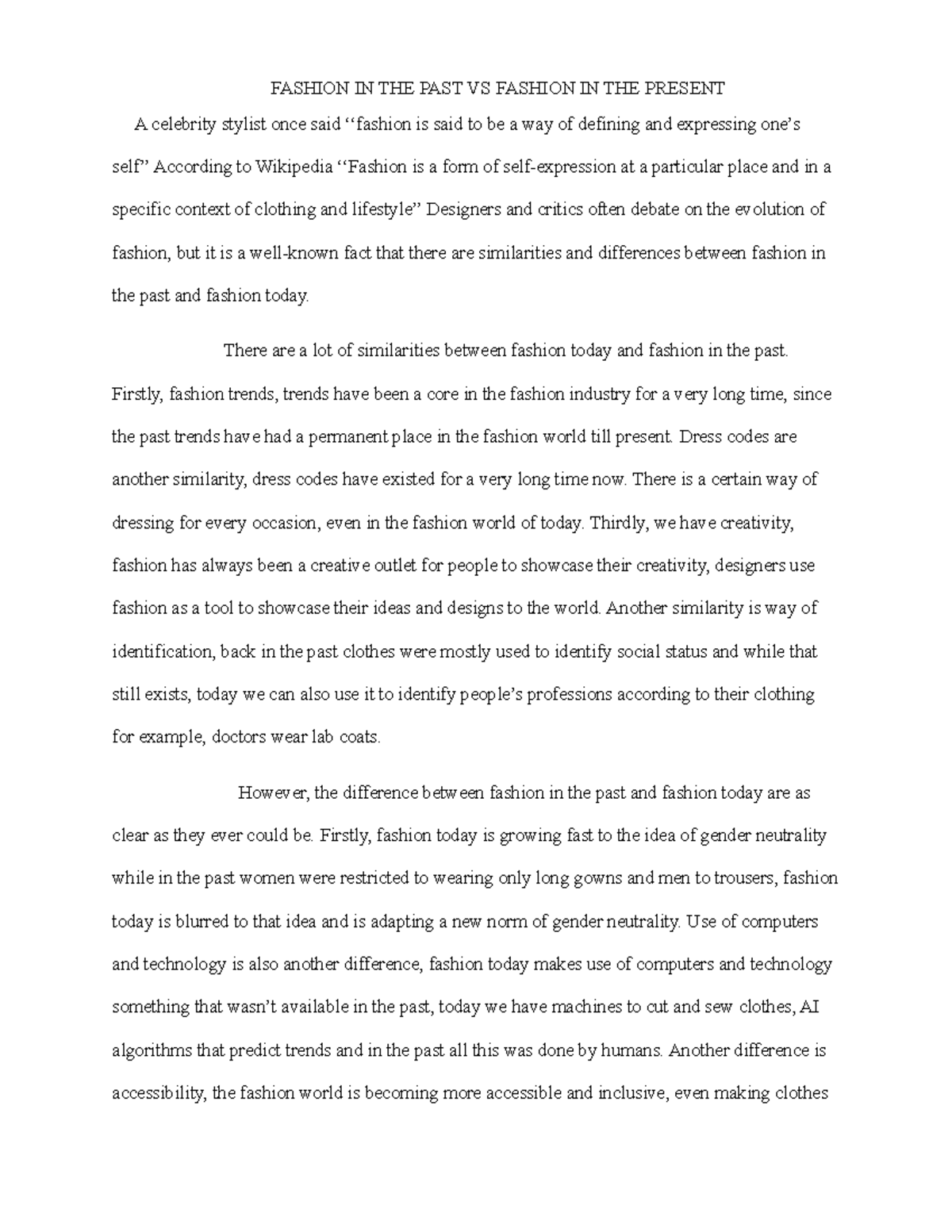 Fashion IN THE PASR=T VS Fahion Today - FASHION IN THE PAST VS FASHION ...